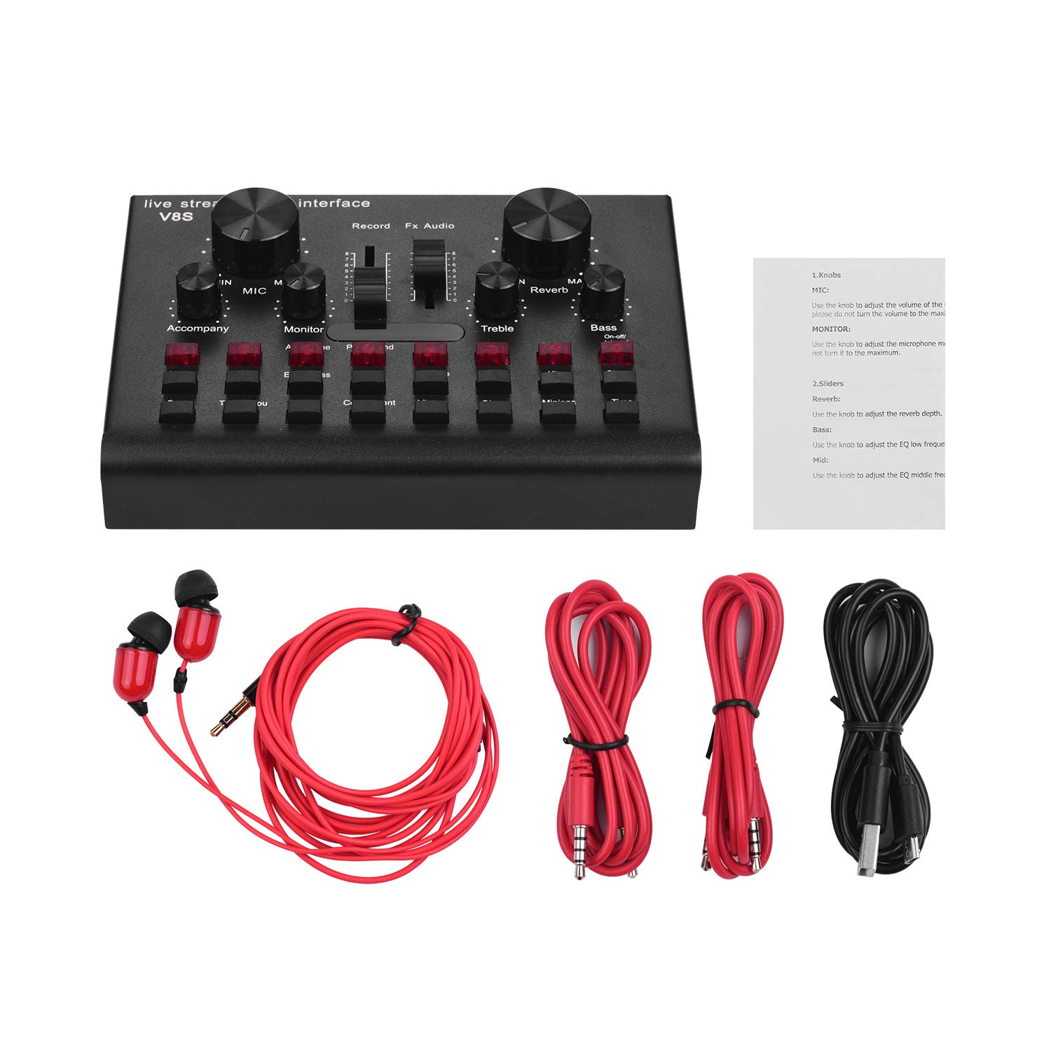 summina Live Streaming Sound Card, Multifunctional Live Sound Card, USB Bluetooth Audio Card, Audio Interface Mixer Voice Device DJ Karaoke Equipment with Adjustable Volume 16 Effects