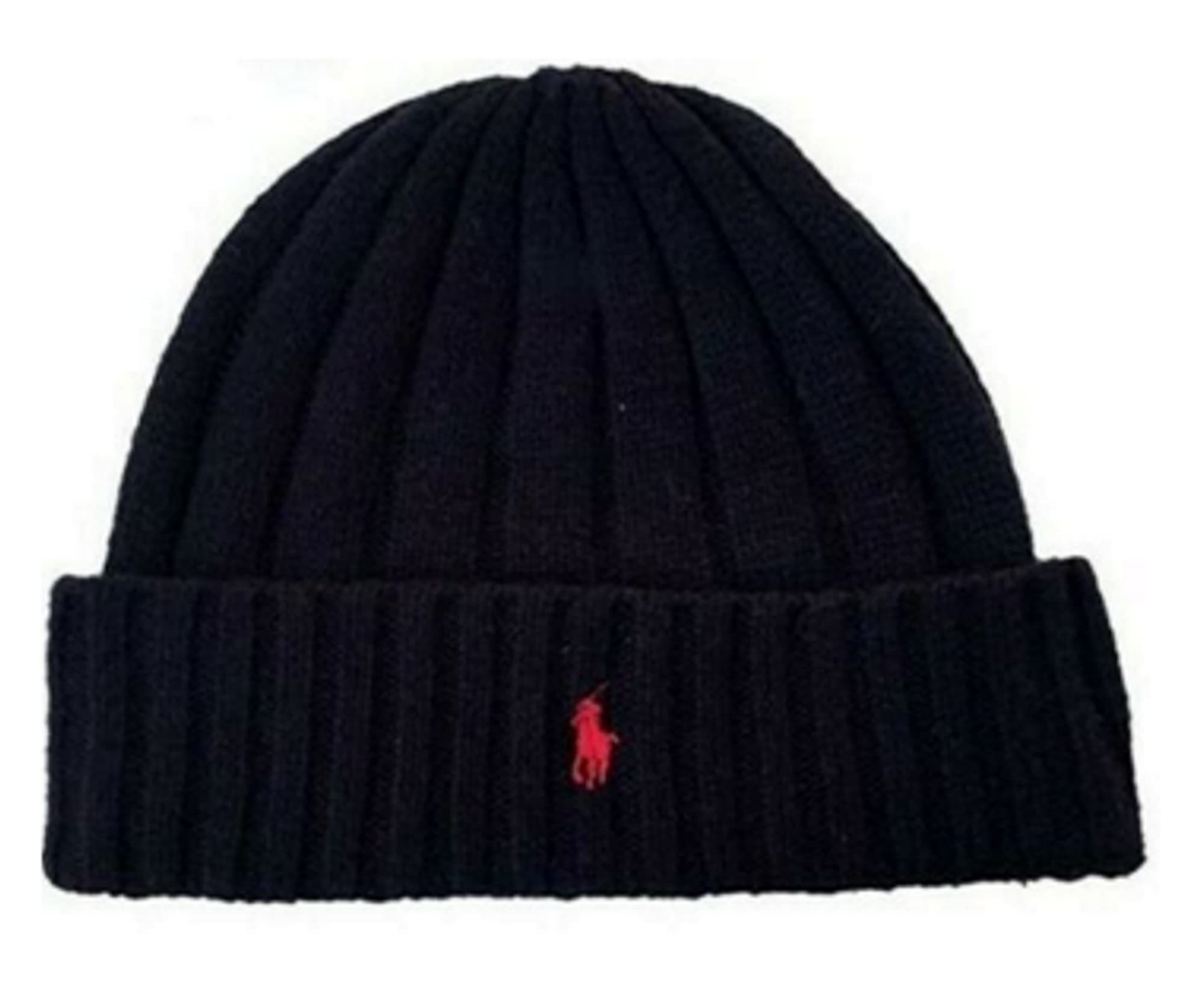 Polo Ralph Lauren Unisex Lambswool Skullie Cap Beanie Hat Wool/Nylon OS, Obsidian / Red