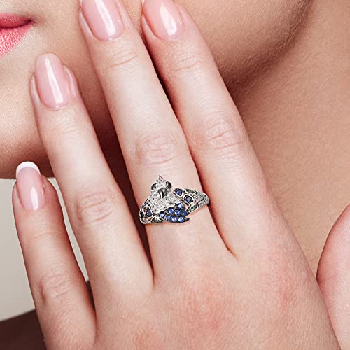 Santuzza 925 Sterling Silver Parrot Ring Blue Nano Cubic Zirconia White CZ Black Spinel Bird Rings (6)