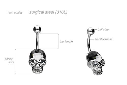 PIERCINGLINE 316L Surgical steel belly button ring with brass design SKULL 14G Navel Ring Belly Piercing