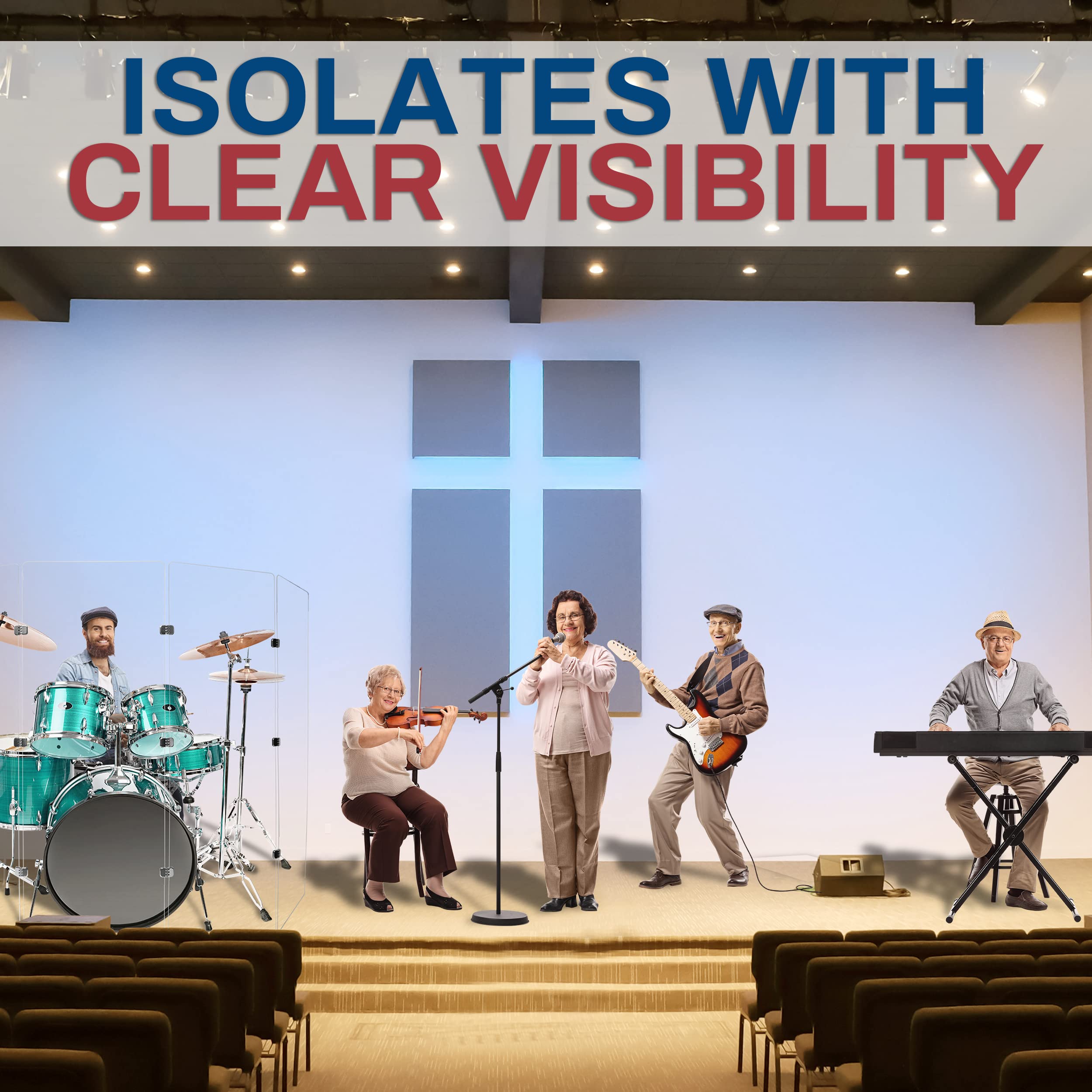 PENNZONI Drum Shield 6ft w/Chrome Hinges, Comes w/ 5 Drum Panels, & Chrome Hinges, Premium Clear Acrylic Panels, Drum Screen