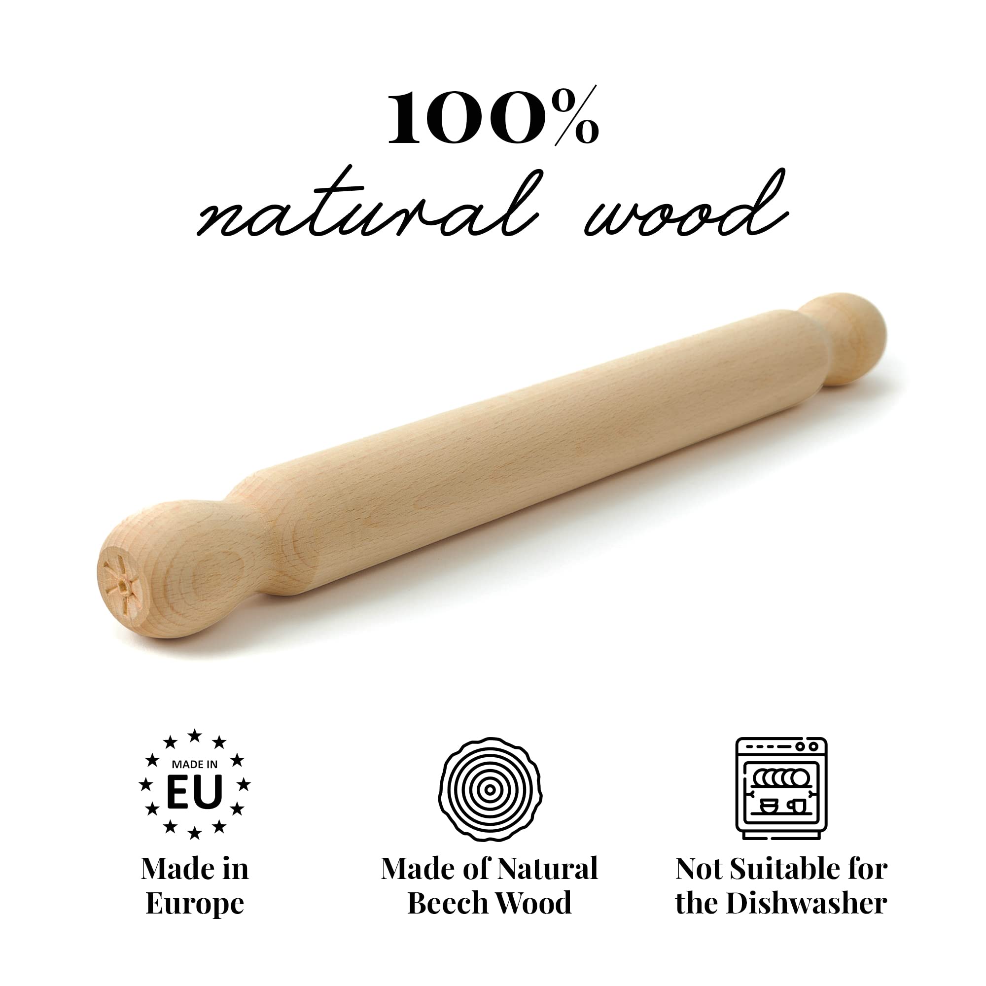 Tuuli Kitchen β French Wooden Rolling Pin, Baking Roller for Rolling Out Pizza, Pasta, Puff and Other Doughs, 40 x 4 cm