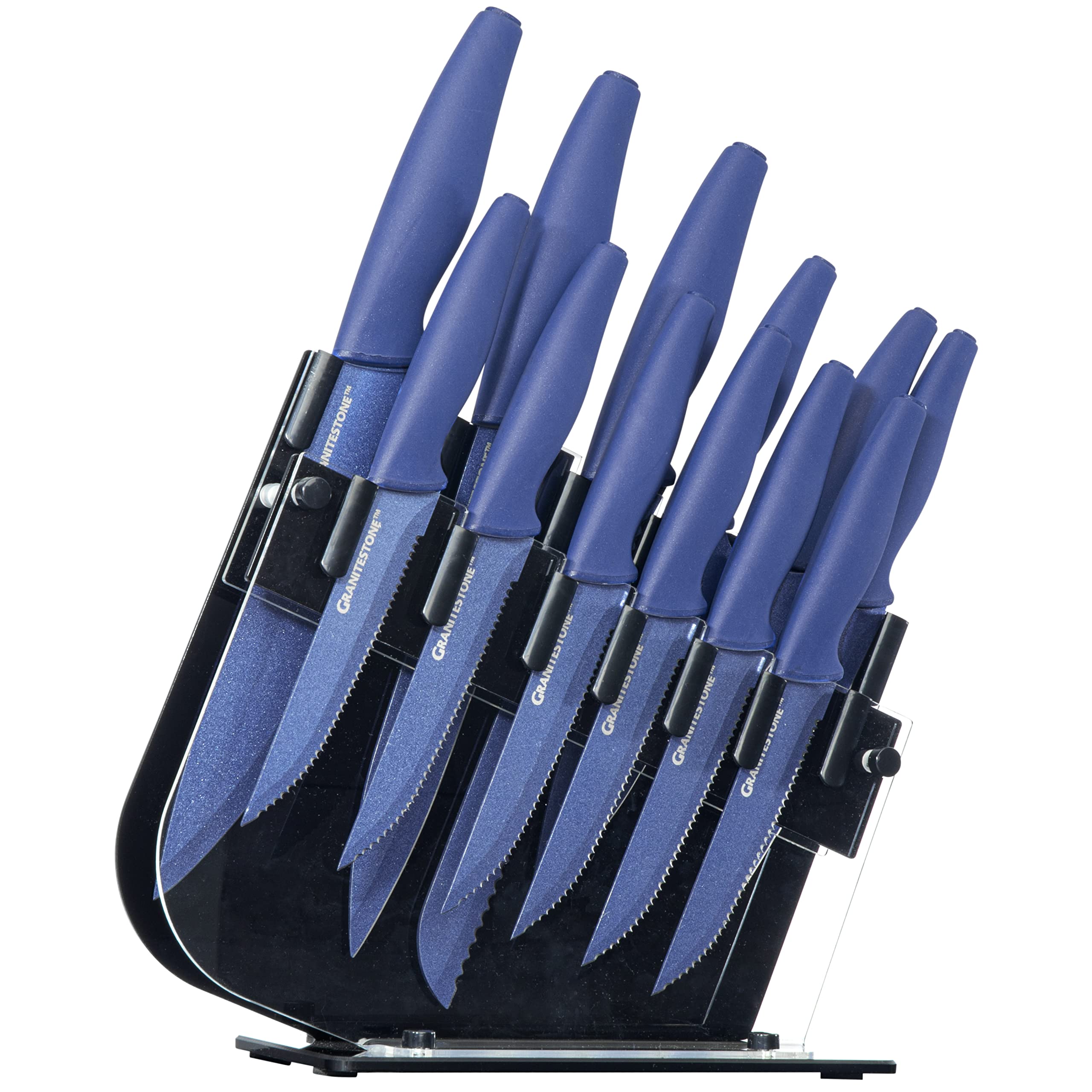 Nutriblade 13-Piece Knife Set by Granitestone High-Grade Stainless Steel Blade Chef Kitchen Knives Set with Acrylic Block Includes 6-piece Kitchen Knife plus 6-piece Fully Serrated Steak Knife (Blue)
