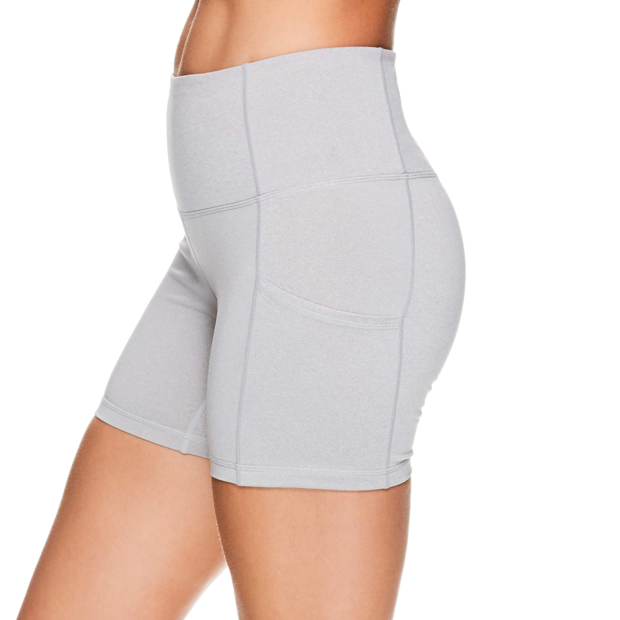 Reebok Women's Compression Running Shorts with Phone Pocket - High Waisted Performance Workout Short - 5 Inch Inseam - High Rise Grey Heather, Large
