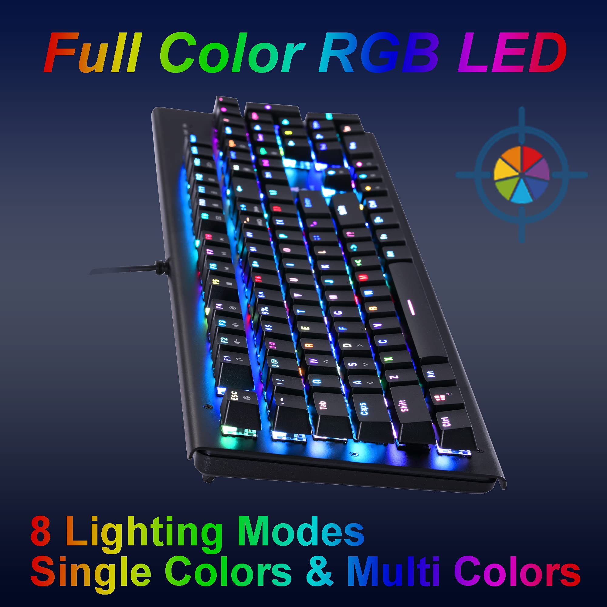 Trendy Wag Mechanical Gaming Keyboard Wired RGB Backlight Aluminum Base 104 Anti-Ghost Keys Blue Switches Multimedia Macros for Mac & Windows - Full Size