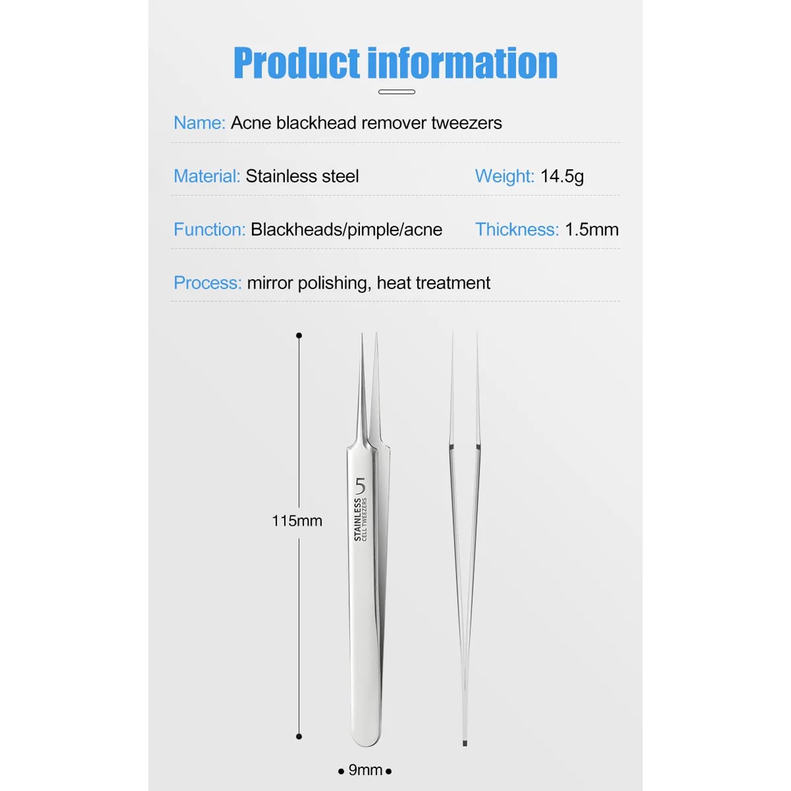 Professional Facial Blackhead Remover Tweezer 3 Pcs Set Precision Face Tool Kit for Whiteheads Stainless Steel Makeup Tools