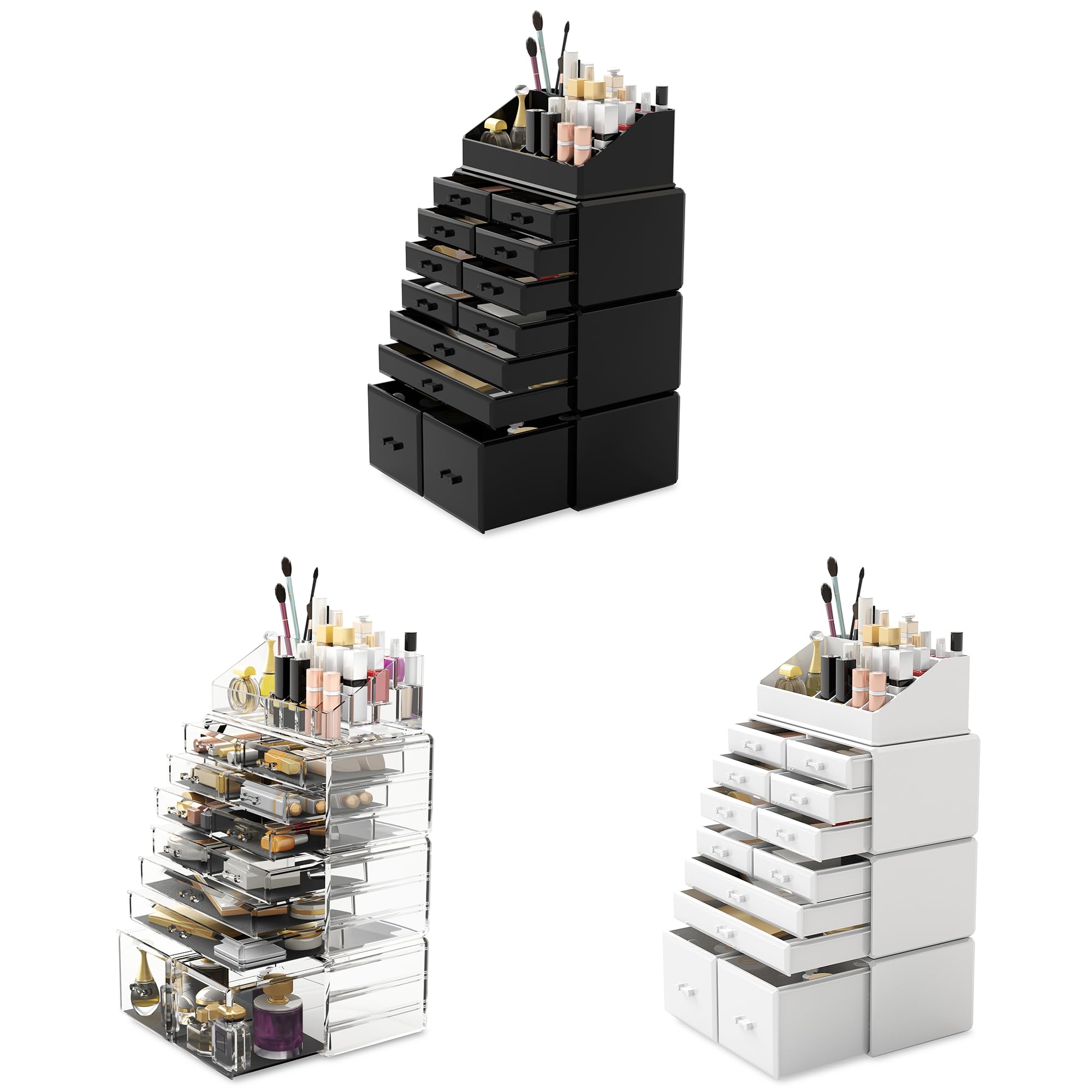 READAEER Makeup Cosmetic Organizer Storage Drawers Display Boxes Case with 12 Drawers (Black)