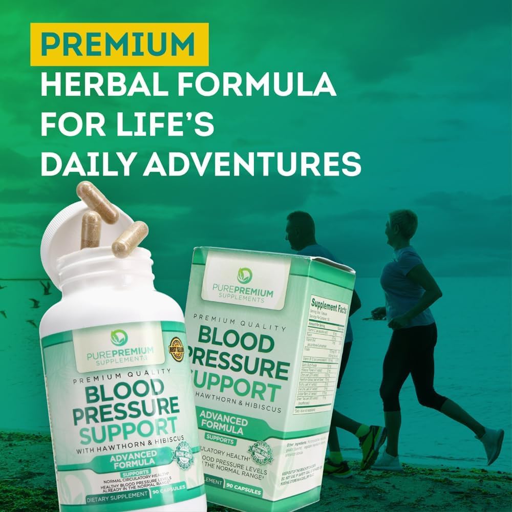 PurePremium Blood Pressure Supplements with Hawthorn Berry, Hibiscus - Nitric Oxide for Normal Blood Pressure Support with Vitamin B12 - Garlic Supplements for Normal Nitric Oxide Supplement - 90 Caps