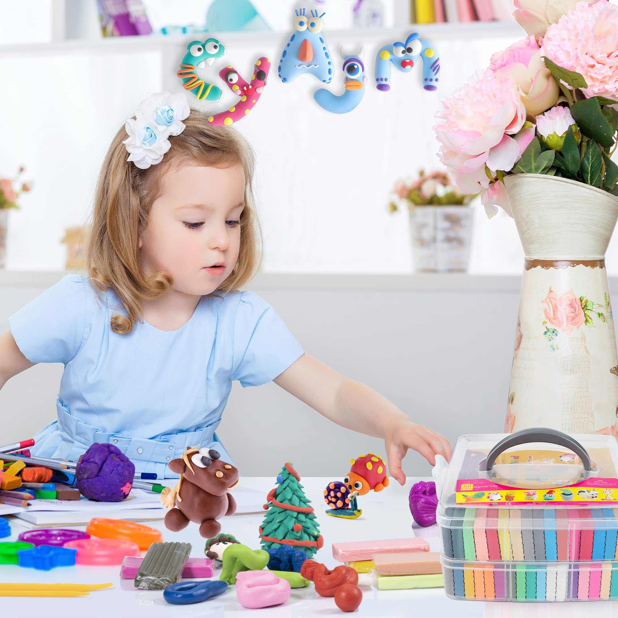 Polymer Clay 72 Colors, Chunky Modeling Clay Oven Clay Modeling Clay with Sculpting Tools Storage Box Set Clay for Kids, Gifts for Children, Adults, Beginners, Schools