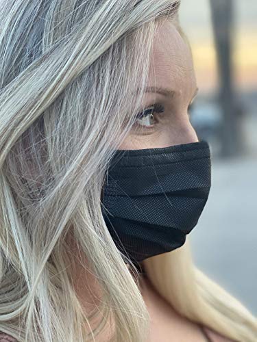 SDS Blocker Face Mask Black 50ct. Made in USA with Enhanced 50gsm Non Woven Material and Flat Wide Ear Loops for Extra Comfort. Please Note Inner Layer Shows The White melt Blown Material.