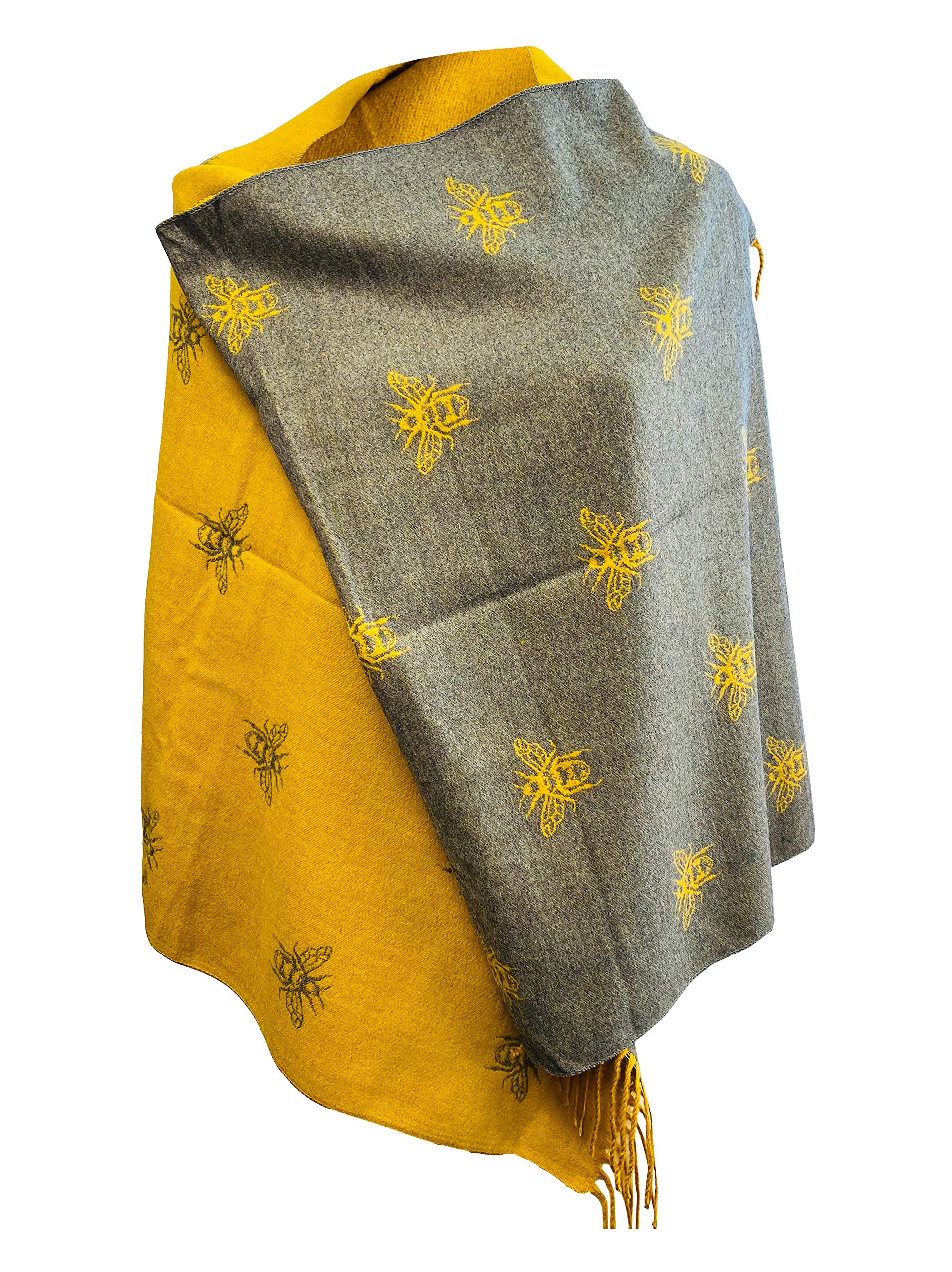 Tibet BUMBLE BEES SUPER SOFT MUSTERD SCARF WITH BEAUTIFUL TASSELS REVERS ABLE SOFT AND WARM SCARF, Yellow