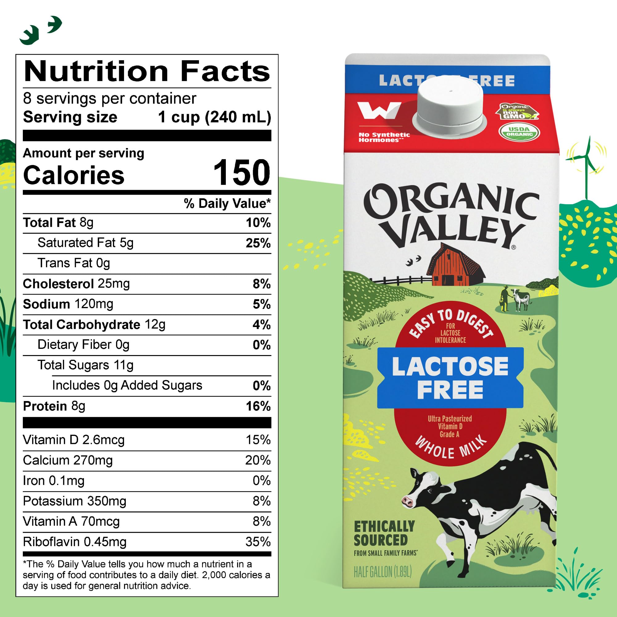 Organic Valley Ultra Pasteurized Organic Lactose Free Whole Milk, 64 Oz