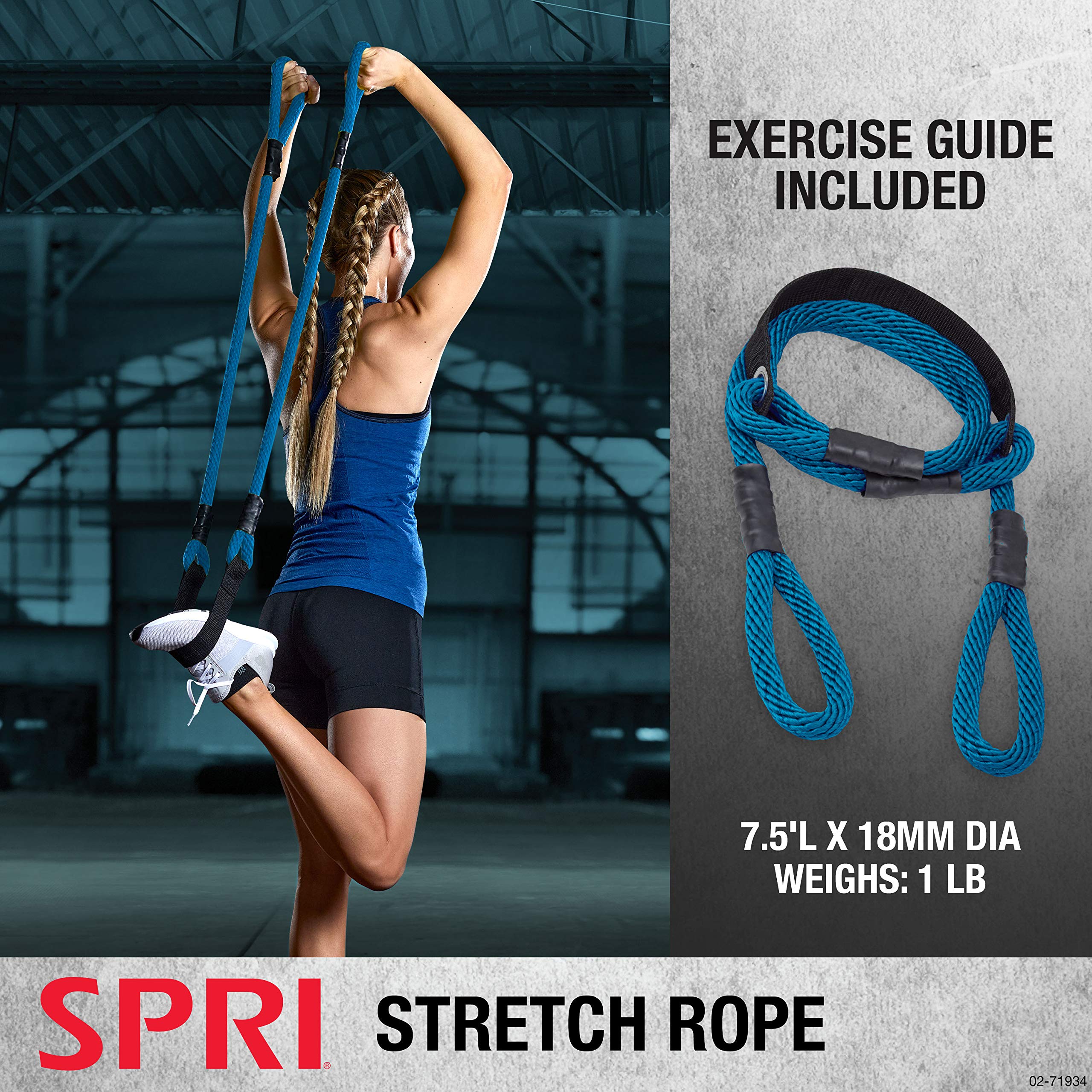 SPRI Stretch Rope - 9ft Stretching Strap Foot Hand Loops for Yoga, Pilates, Exercise/Fitness, Physical Therapy, Dance, Gymnastics, Hamstring Stretcher, Blue