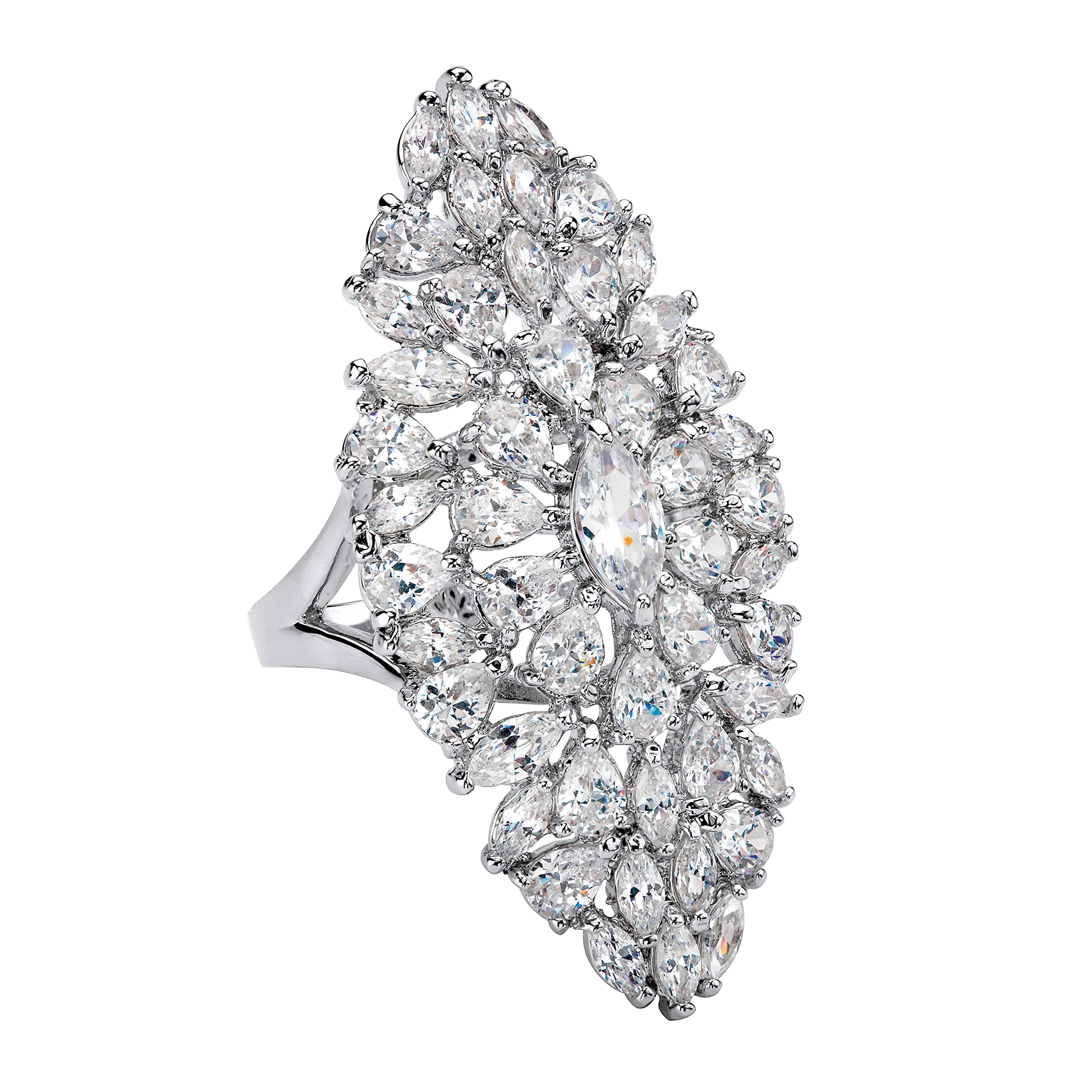 PalmBeach Platinum-plated Marquise Cut Cubic Zirconia Cluster Ring Sizes 6-10 Size 8