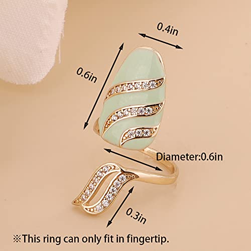 Rumtock Knuckle Nail Ring Mint Nail Protecting Ring with CZ Crystal for Women Girls Finger Tip Manicure Jewelry