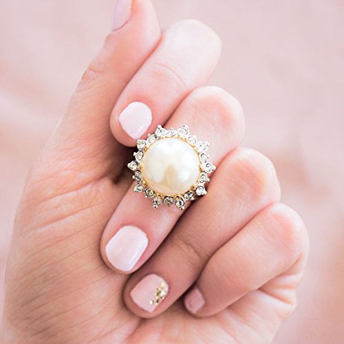 Providence Vintage Jewelry 1970's Pearl Bead and Austrian Crystal Ring 18k Yellow Gold Electroplated