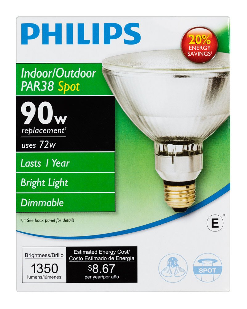 Philips 419382 Halogen PAR38 90 Watt Equivalent Dimmable Spot Standard Base Light Bulb (E26 base)