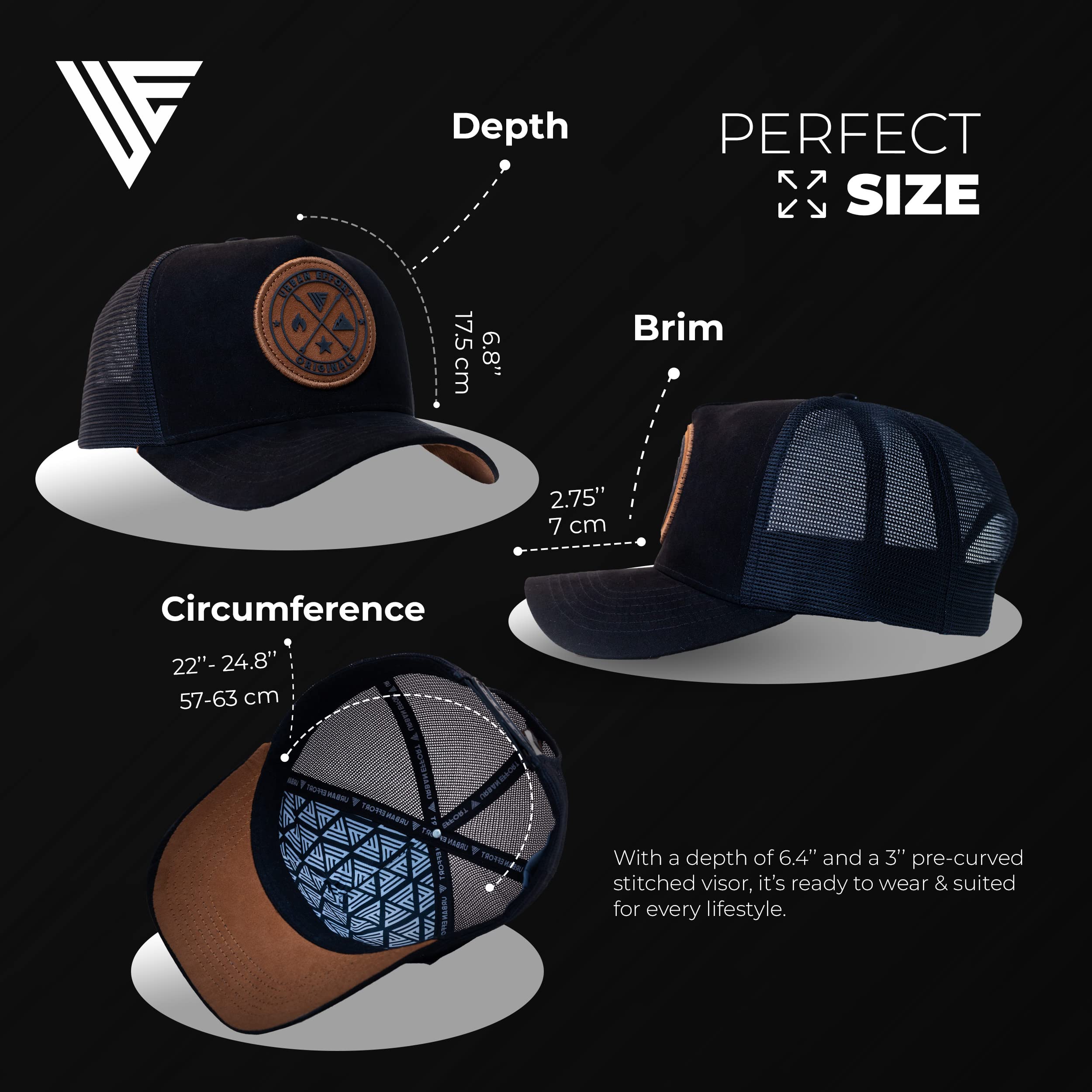 Urban Effort Mesh Trucker Hat,Men and Womens Trucker Hats with Adjustable Strap,Baseball Snapback Closure for Mountaining,Hunting&Hiking (Black)
