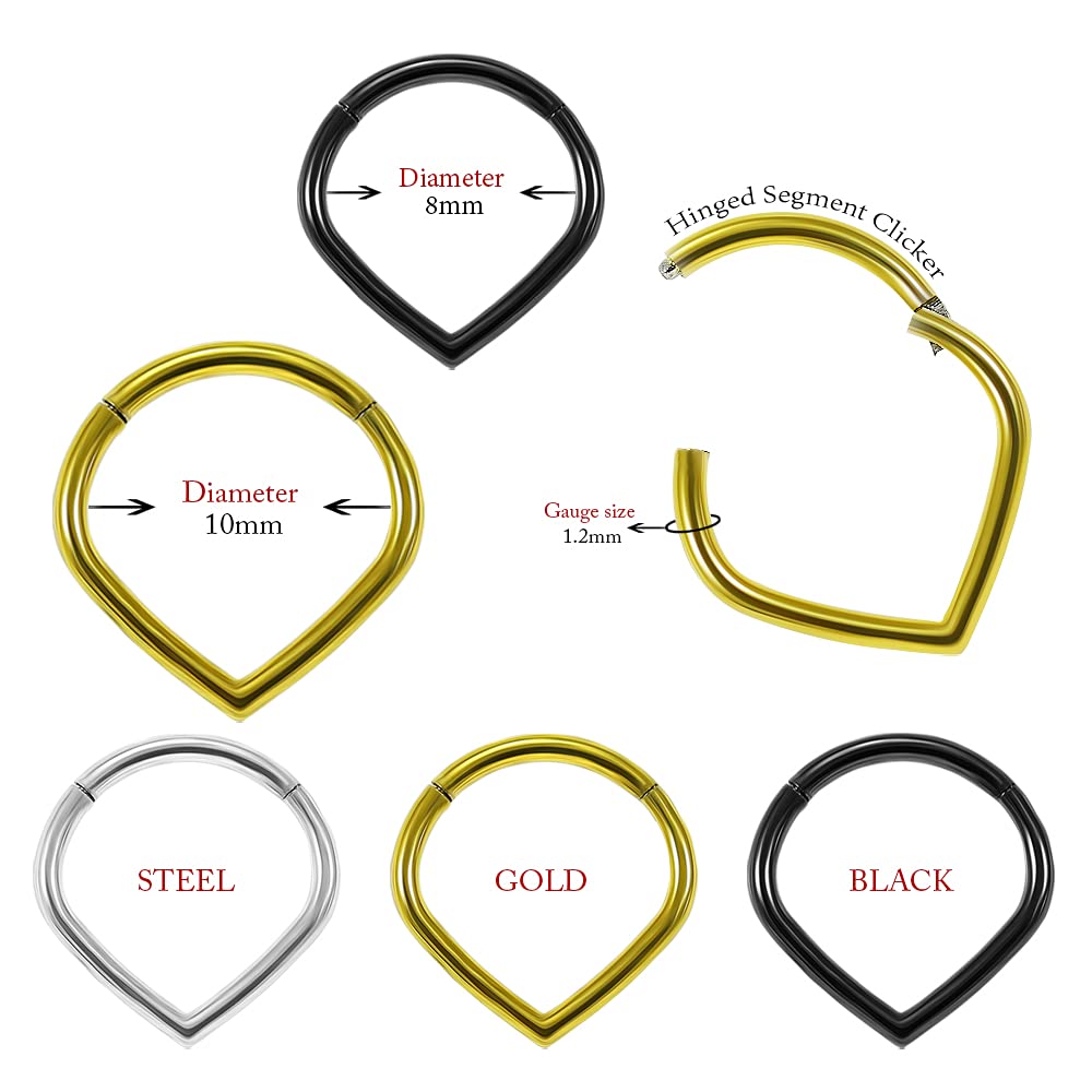 Triangle Septum Ring/Cartilage Earring- Septum Nose Ring- Gold Surgical Steel Hoop- 16 Gauge - 10mm Septum Ring