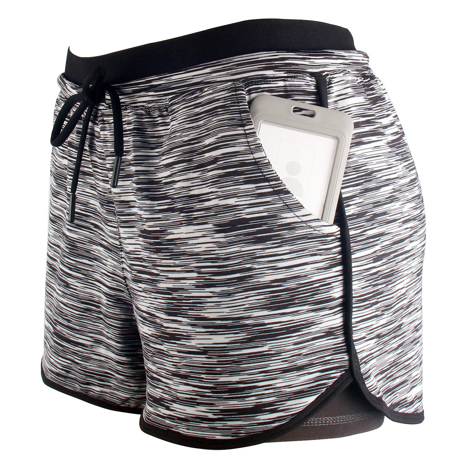RIBOOM Women Workout Running Shorts 2 in 1 Active Yoga Gym Sport Shorts with Pockets Black White