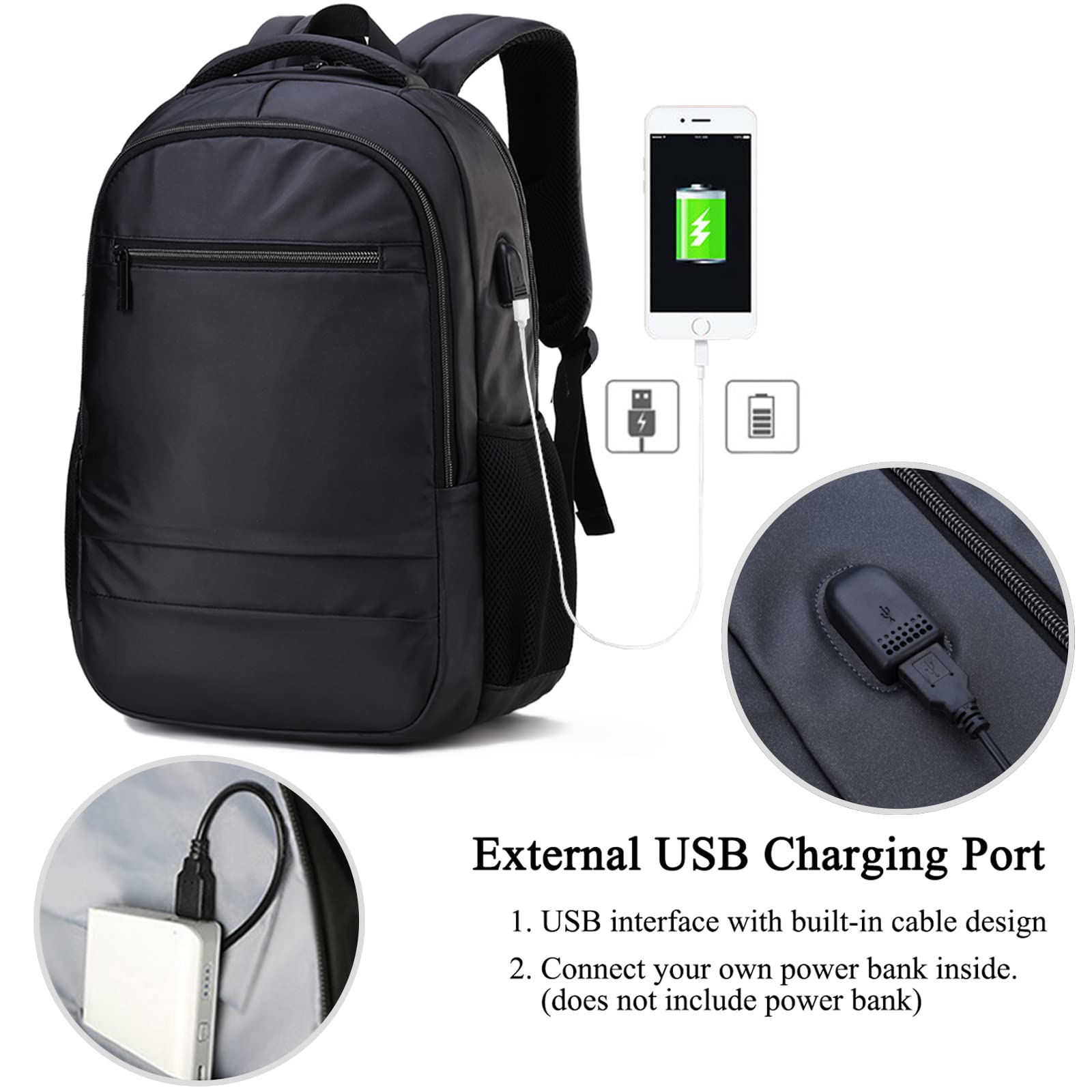 Vaupan Laptop Backpack, Business Travel Backpack with USB Charging Port, Durable Water Resistant College Bookbag Computer Bag Gifts for Men & Women Fits 15.6 Inch Notebook (Black)