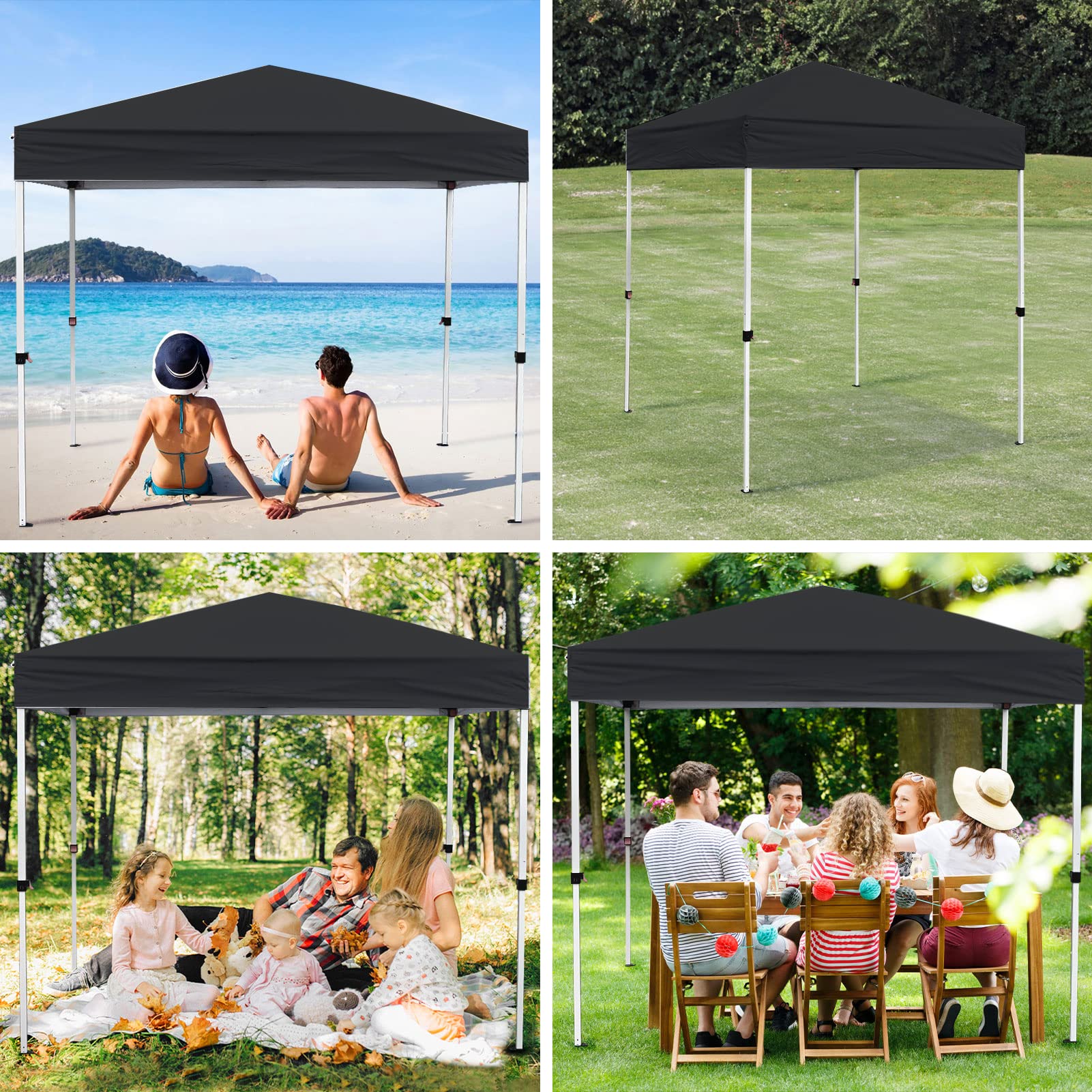 Outmotd 6x6 Pop-up Tent with Carry Bag, Ground Stakes, Outdoor Canopies Instant Party Gazebo (Black)