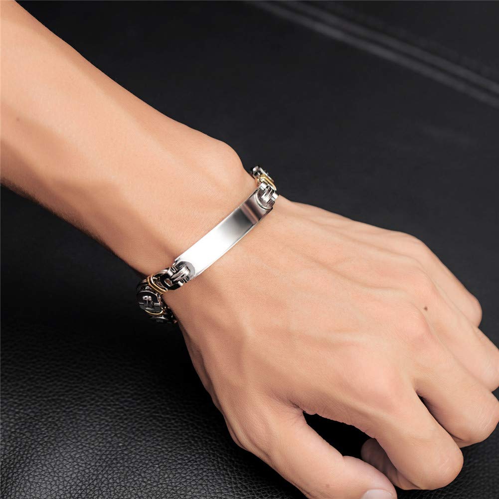 Personalized Custom Stainless Steel Medical Alert Disease Awareness Gold Plated Byzantine Bracelet Women Men Identification ID Bangle Emergency Life Save for Mom,Dad,Son,Daughter,Free Engrave
