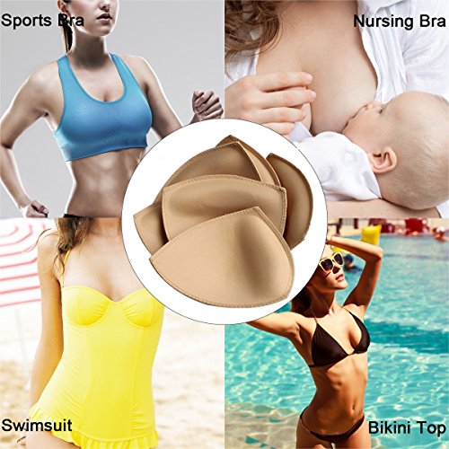 SERMICLE Bra Pad Inserts 4 Pairs, Bra Pads Sewn Padded for Sports Bra A/B C/D Cup Beige Black Optional (A/B Cup, Beige)