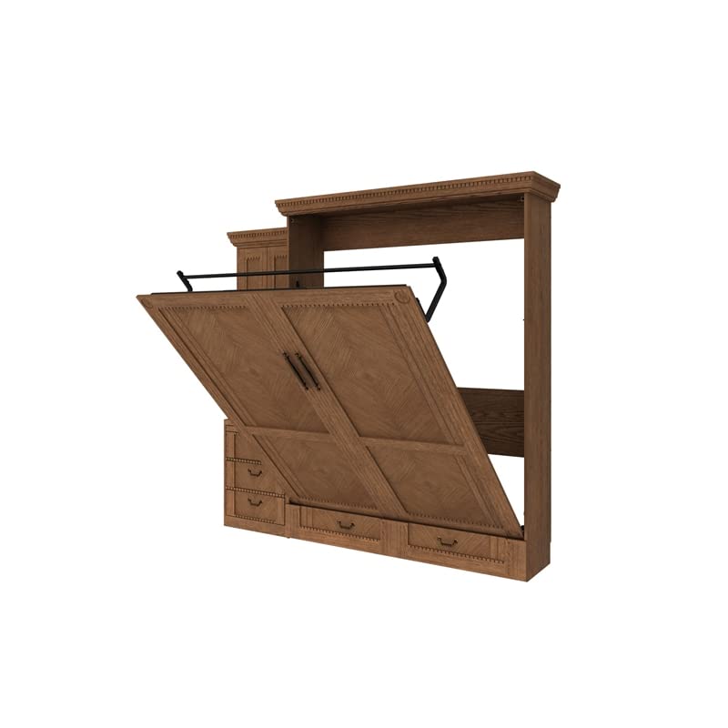RoomAndLoft Imperial Queen Solid Wood Murphy Wall Bed and Shelf Storage with Drawers in Brown