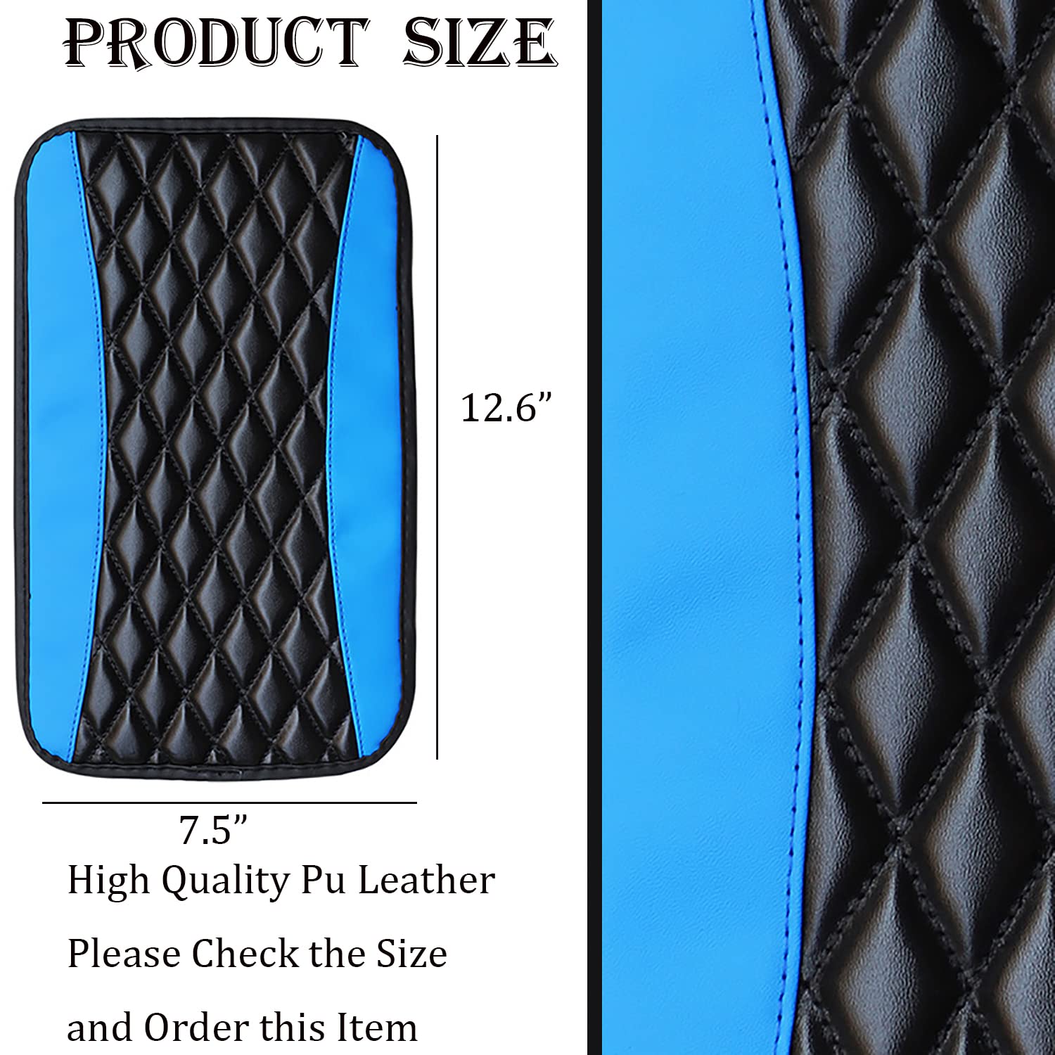 Pincuttee Pu Leather Console Armrest Cover 1PC, Car Center Console Pad Cover,Universal Armrest Box Mat,Waterproof Armrest Cover Center Console Pad(12.6"x7.5", Blue)