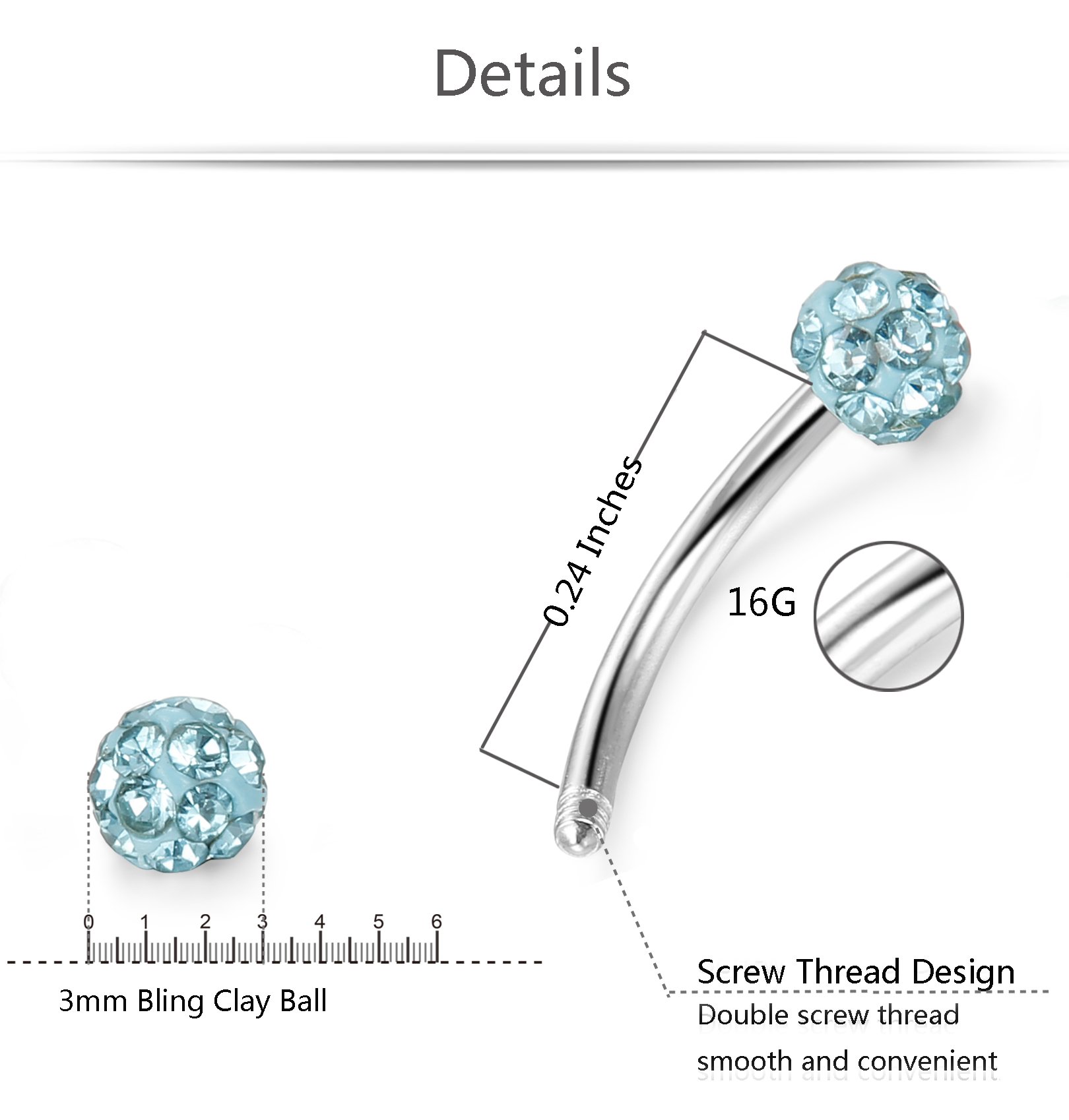 ORAZIO 8Pcs 16G Stainless Steel Eyebrow Ear Navel Belly Lip Ring Body Piercing Jewelry 6-12mm (8Pcs, 6mm)