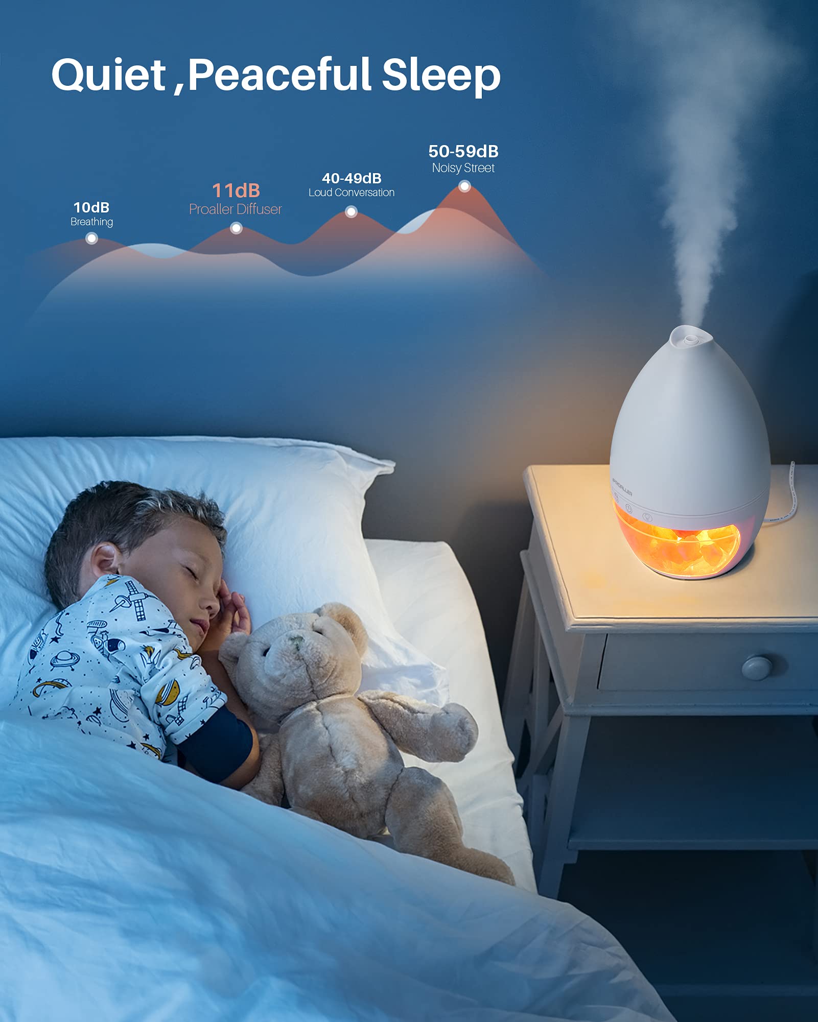 PROALLER 3-in-1 Himalayan Crystal Salt Lamp & Quiet Ultrasonic Essential Oil Diffuser & Cool Mist Humidifier for Bedroom, 2 Changing Light, 500ml Air Machine with Auto Shutoff, without Essential Oil