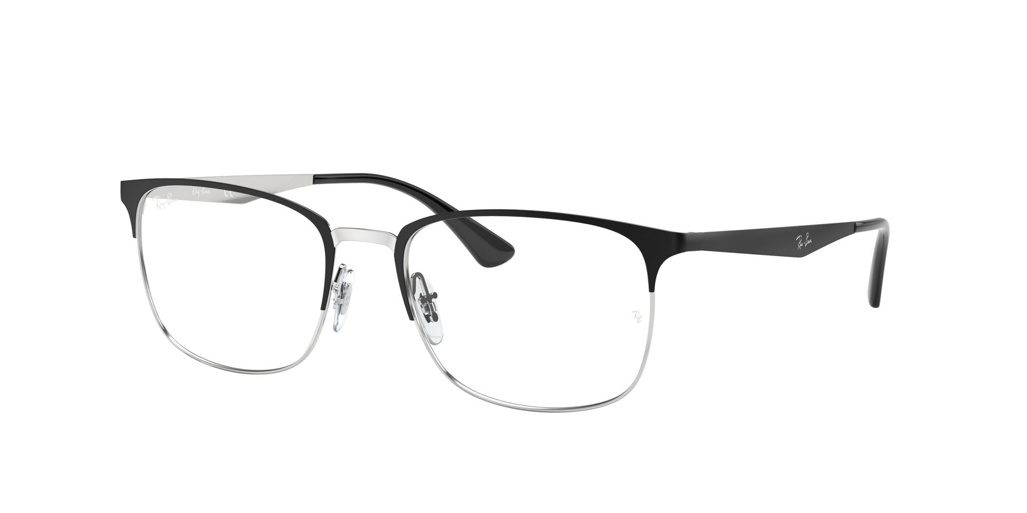 Ray-Ban RX6421 Square Prescription Eyeglass Frames, Matte Black On Silver/Demo Lens, 54 mm