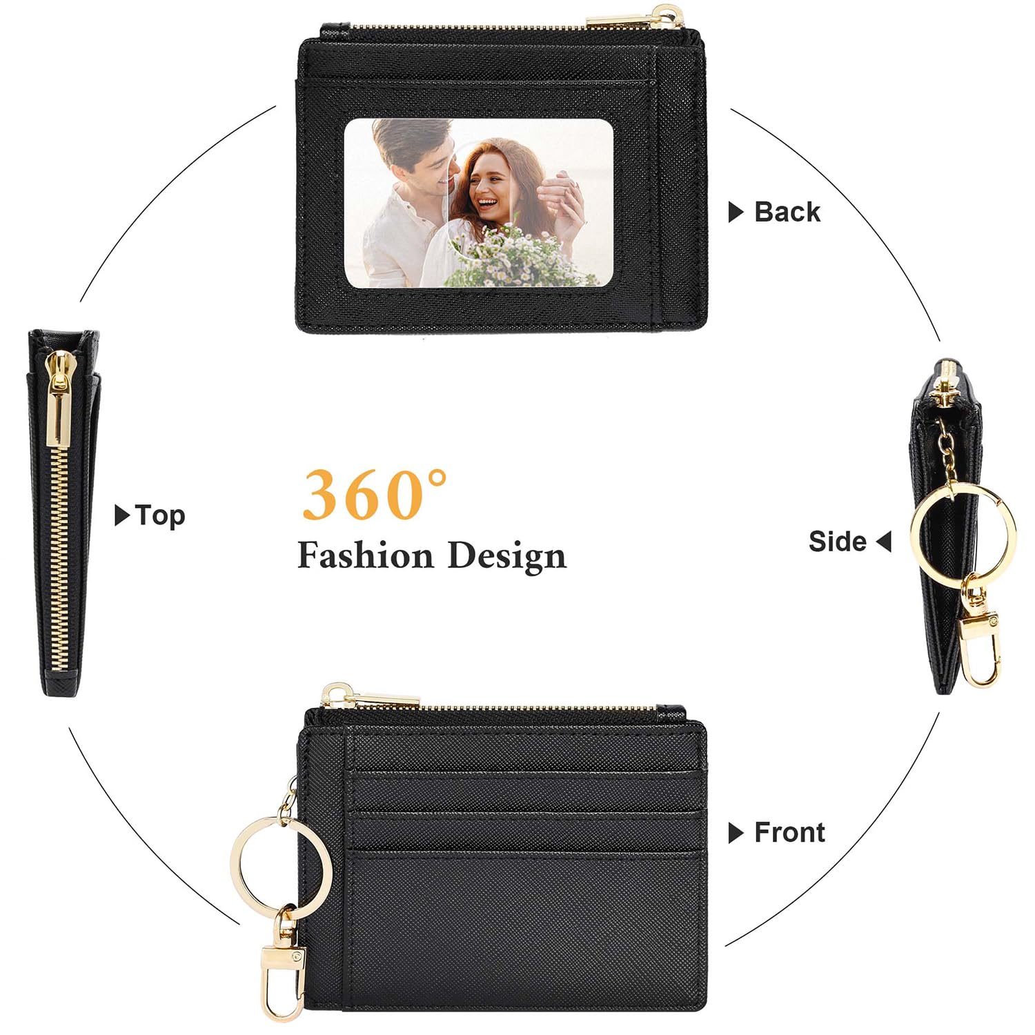 Sodsay Card Case Slim Front Pocket Wallet for Women Credit Card Holder with Keychain(CH Black)