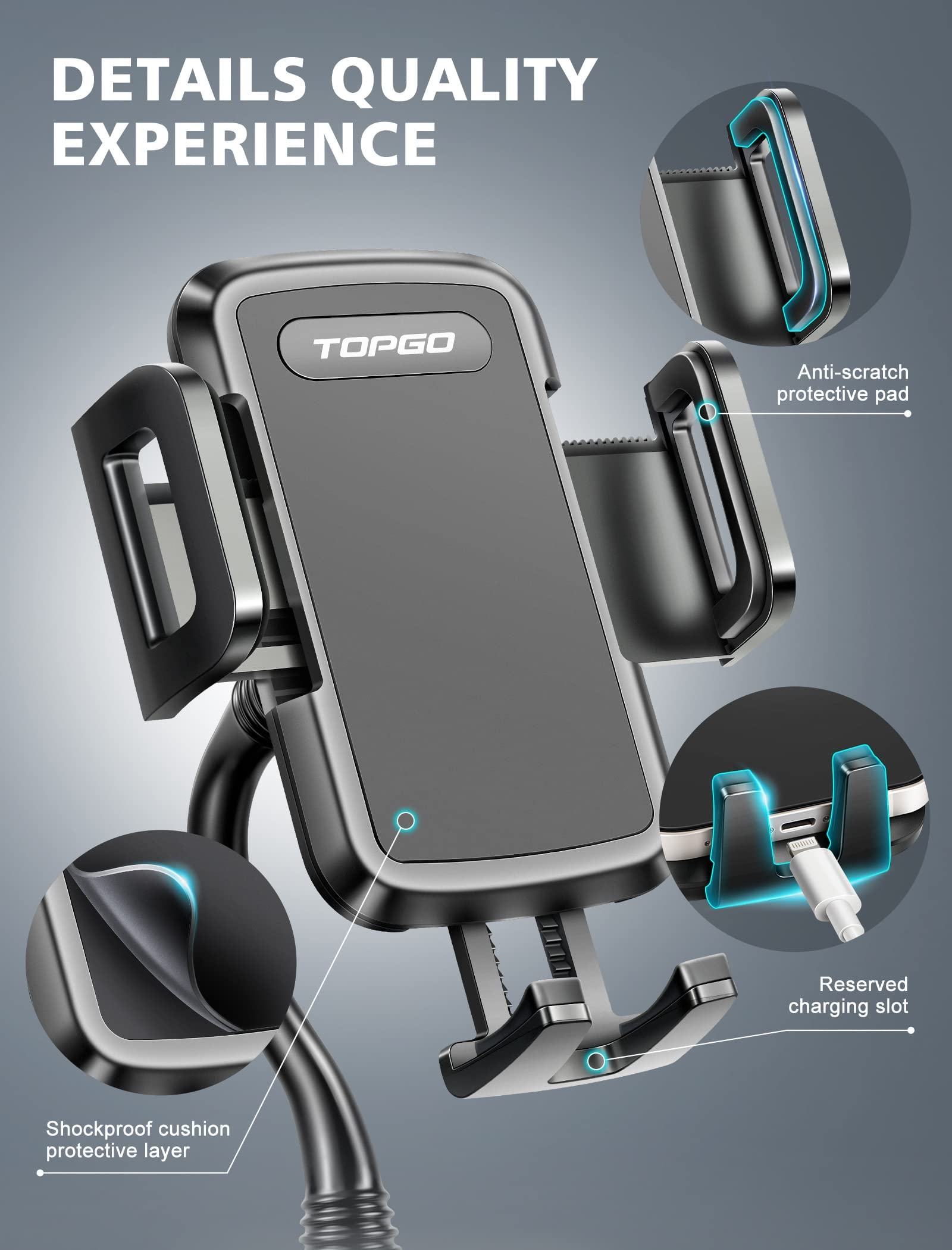 TOPGO [Upgraded Car Cup Holder Phone Mount Adjustable Gooseneck Automobile Cup-Holder-Phone-Car-Mount for iPhone 14 Samsung(Black+Blue)