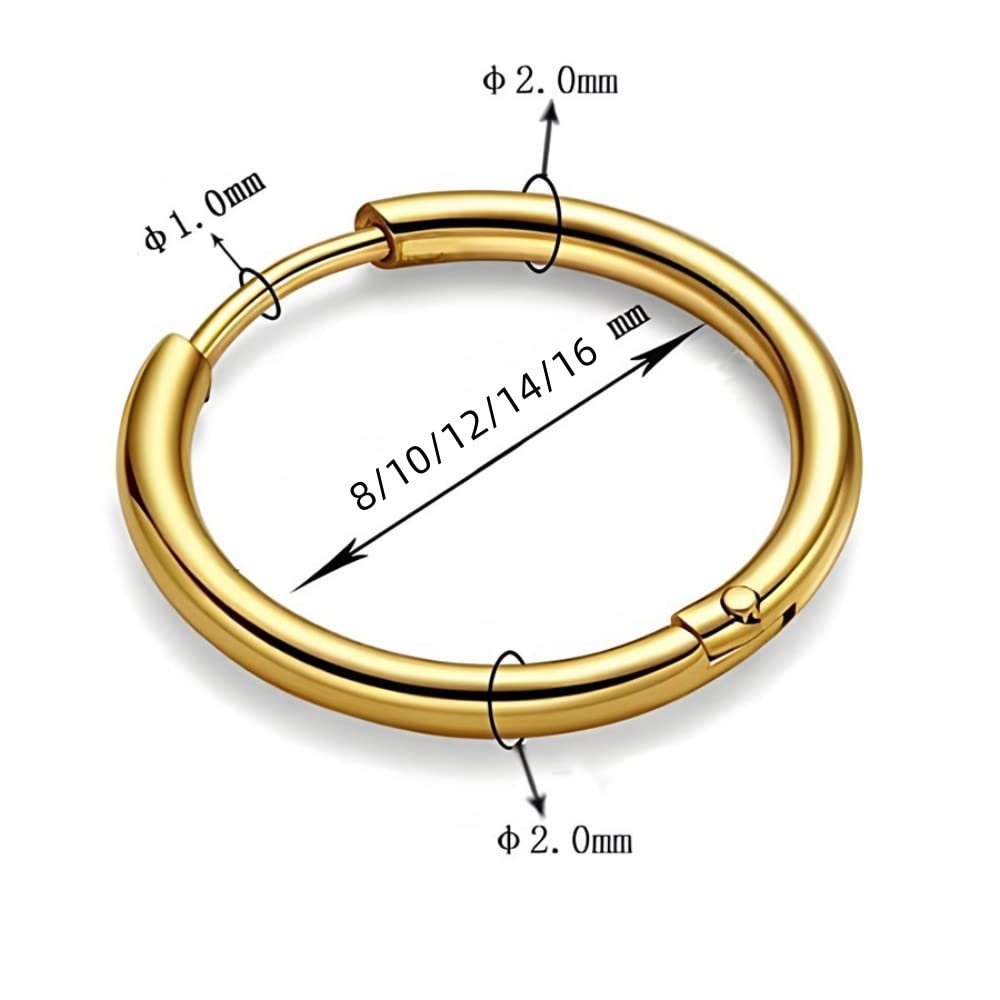 Unisex 18K Real Gold Plating Surgical Steel Sleeper Tiny Hoop Earrings,Nose Ring Septum Ring Helix Ring Daith Ring Lip Ring Nipple Ring Snug Ring Body Piercing Jewelry (Gold-10Pcs)
