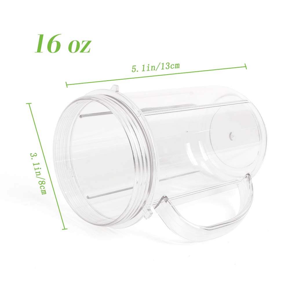 UHAPEER 16OZ Replacement Cups for Magic Bullet, 6Pcs/Set Parts Compatible with 250W Magic Bullet Blender MB1001, Include 16oz Mug Cups with Handle, Stay Fresh Lids, Colored Lips Rings