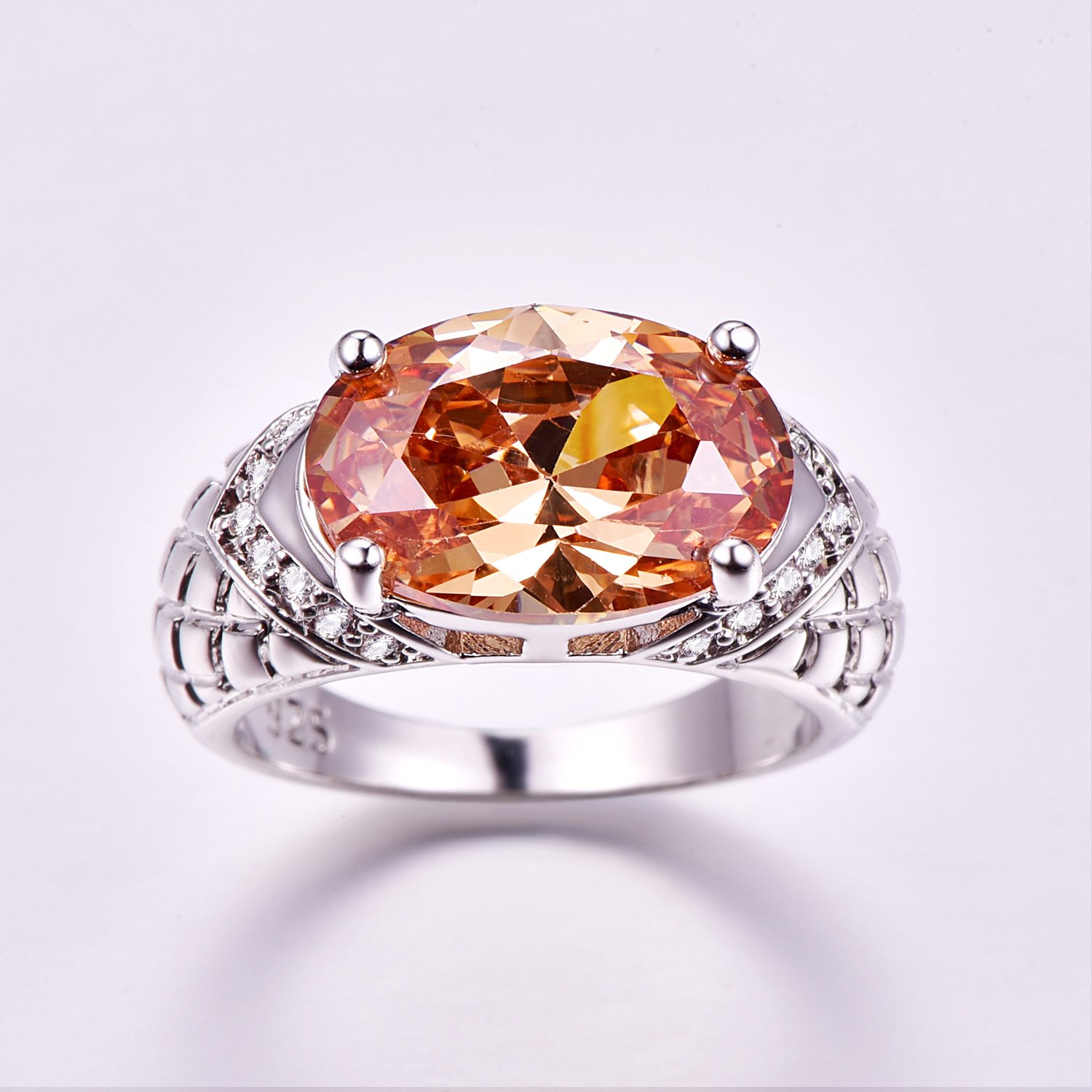 Psiroy 925 Sterling Silver Plated Created Morganite Filled Big Stone Ring Size 6