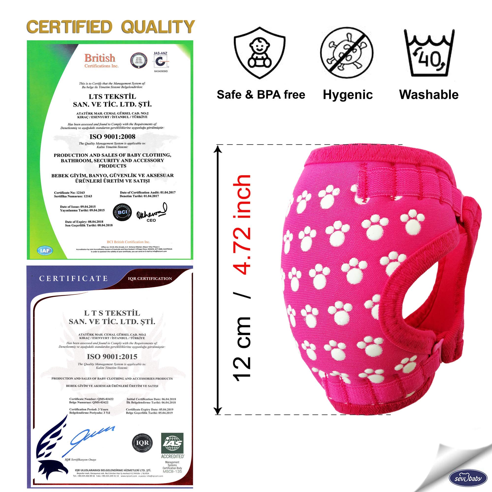 Sevi Baby Professional Knee Pads for Crawling - Ergonomic, Soft and Breathable Anti Slip Knee Protector - Adjustable Knee Warmer for Babies (Pink)
