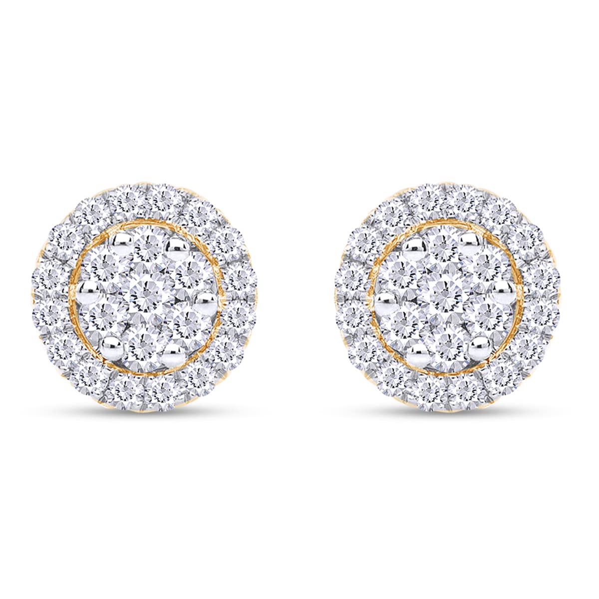 SAVEARTH DIAMONDS Halo Cluster Design, 1/2 Cttw Round Cut Lab Created Moissanite Diamond Stud Earrings for Women in 14k Yellow Gold Over Sterling Silver (VVS1 Clarity, 0.50 Cttw)