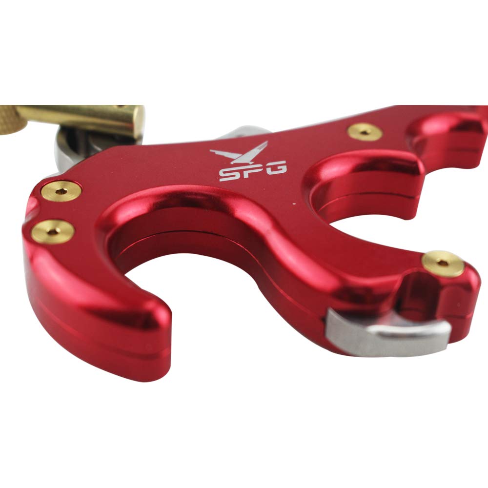 Sofobod Compound Bow Release Aid, 4-Finger Aluminum Hand Held Camo Archery Bow Release (Red)