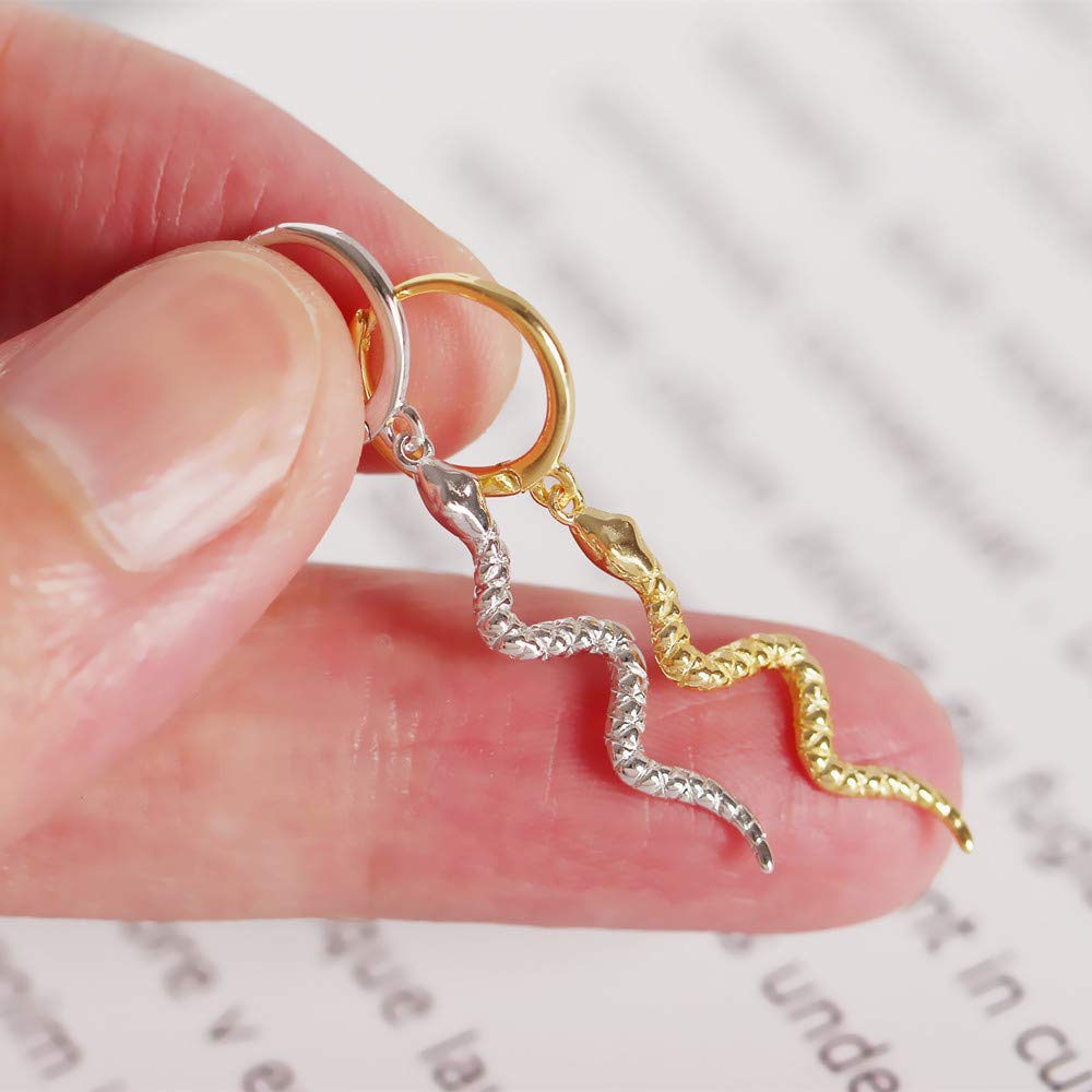 Snake Dangle Small Hoop Earrings 925 Sterling Silver Personalized Punk Drop Animal Earring Huggie Hoops 10mm Hypoallergenic Fashion Ear Jewelry (Silver)