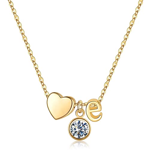 Ursilver Heart Initial Necklaces for Women, 14K Gold Plated Heart Initial E Necklace Dainty Heart Initial Topaz Pendant Birthstone Necklace April Birthstone Jewelry Necklaces for Women