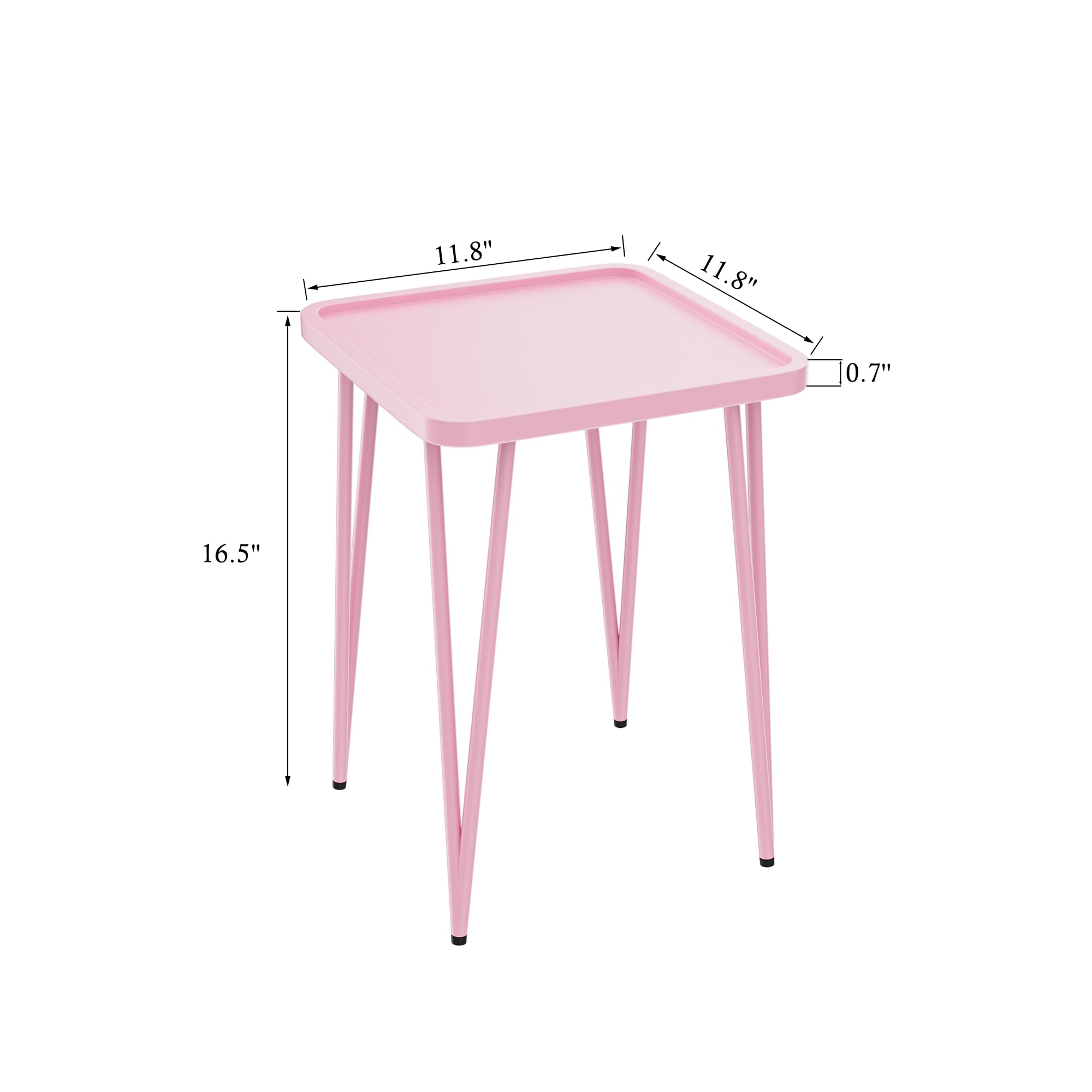 Palama Square Side Table, Small Side Table for Small Spaces, Small Metal End Table, Easy Assembly Pink Bedside Table, Small Table Outoor, Single Plant Stand Indoor