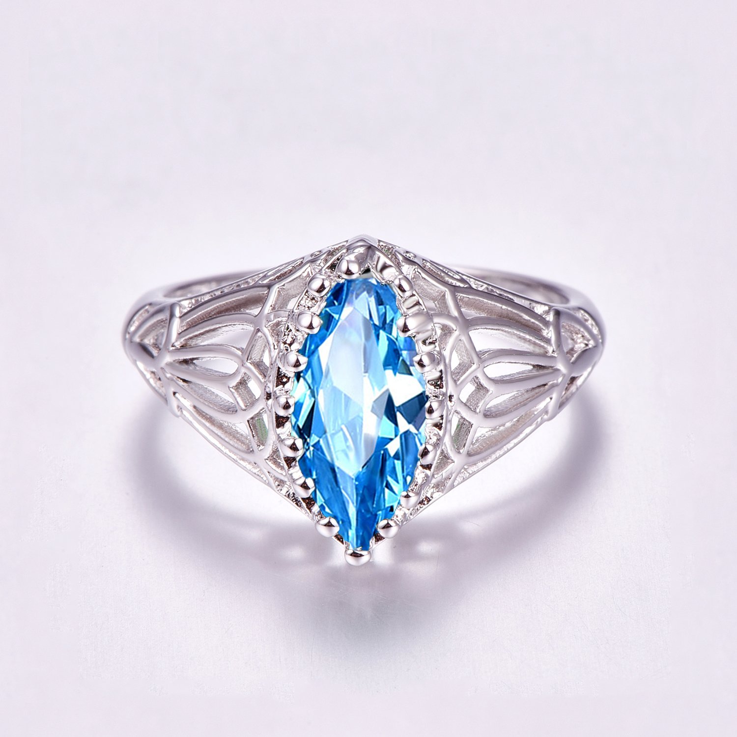 Psiroy 925 Sterling Silver Plated Simulated Blue Topaz Marquise Engagement Ring for Women Size 9