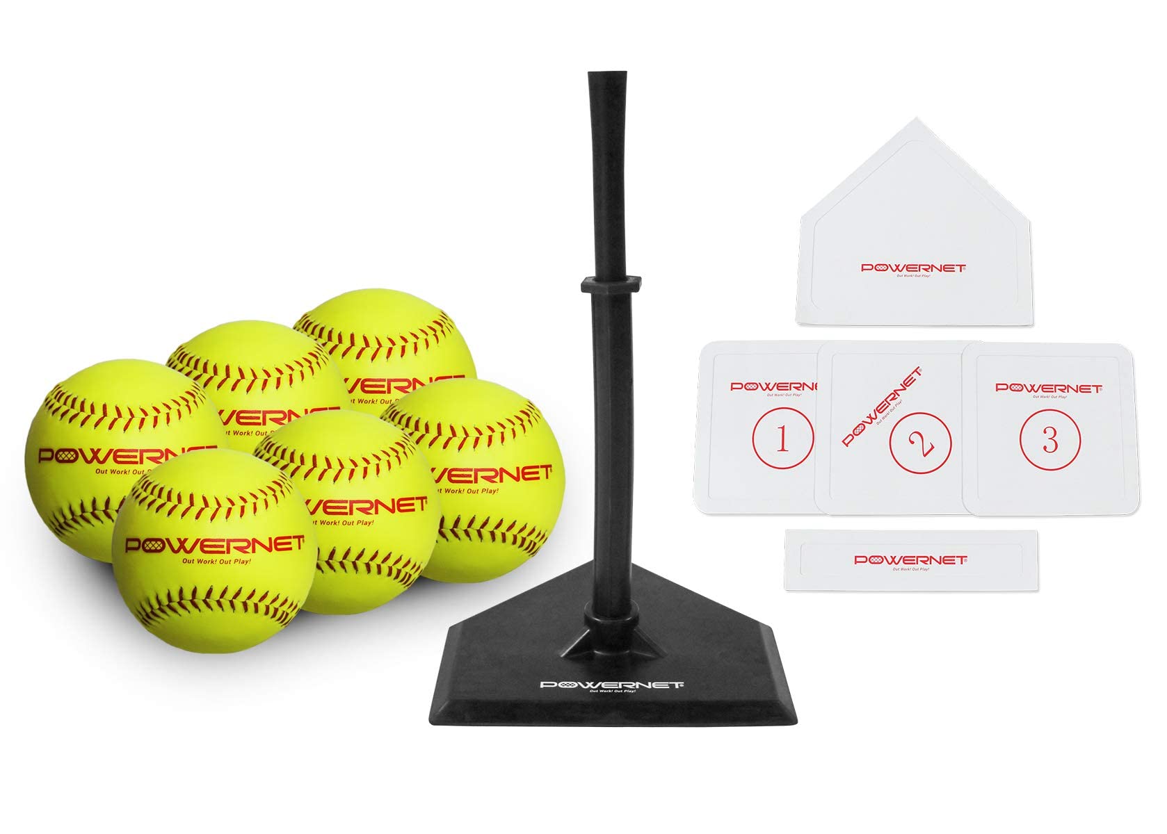 PowerNet Corbin Carroll Softball T-Ball Coaching Bundle | 8 Piece Tee-Ball Set Includes Soft Core Softballs, Adjustable Tee, Throw Down Bases to Coach