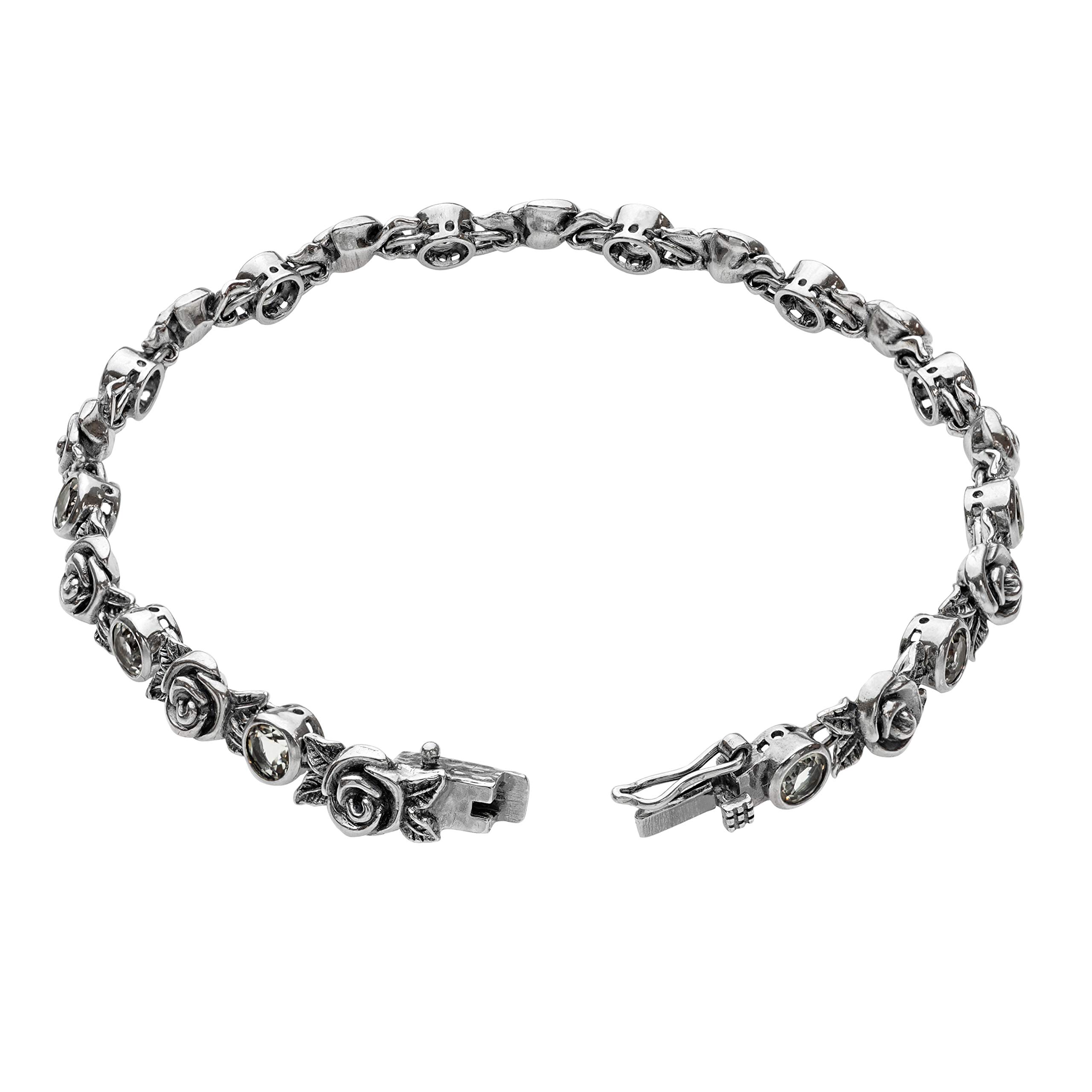 PZ Paz Creations 925 Sterling Silver Clear Quartz Gemstone Rose Tennis Bracelet (6.75, Clear Quartz)