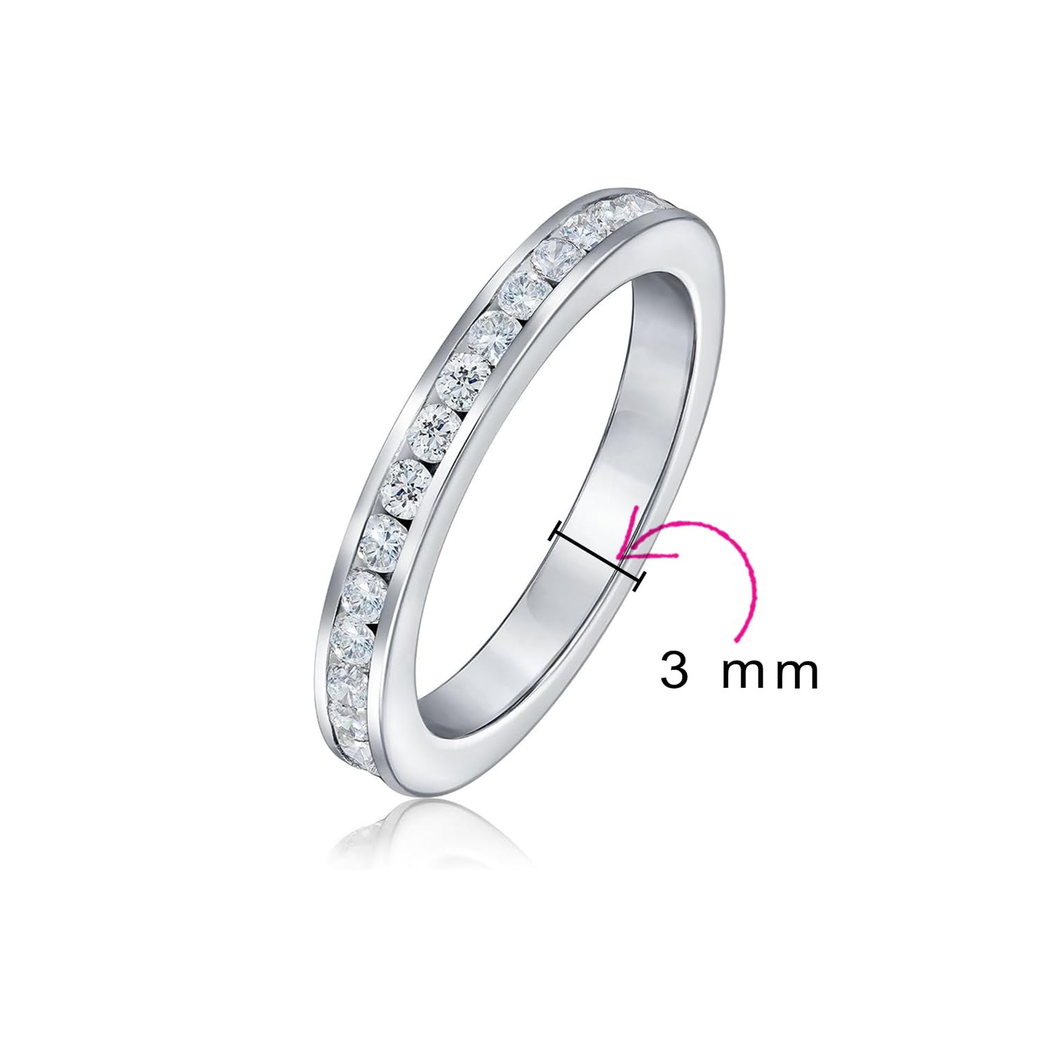Personalized Cubic Zirconia Stackable Channel Set Eternity Anniversary Wedding Band Ring Sterling Silver Custom Engraved
