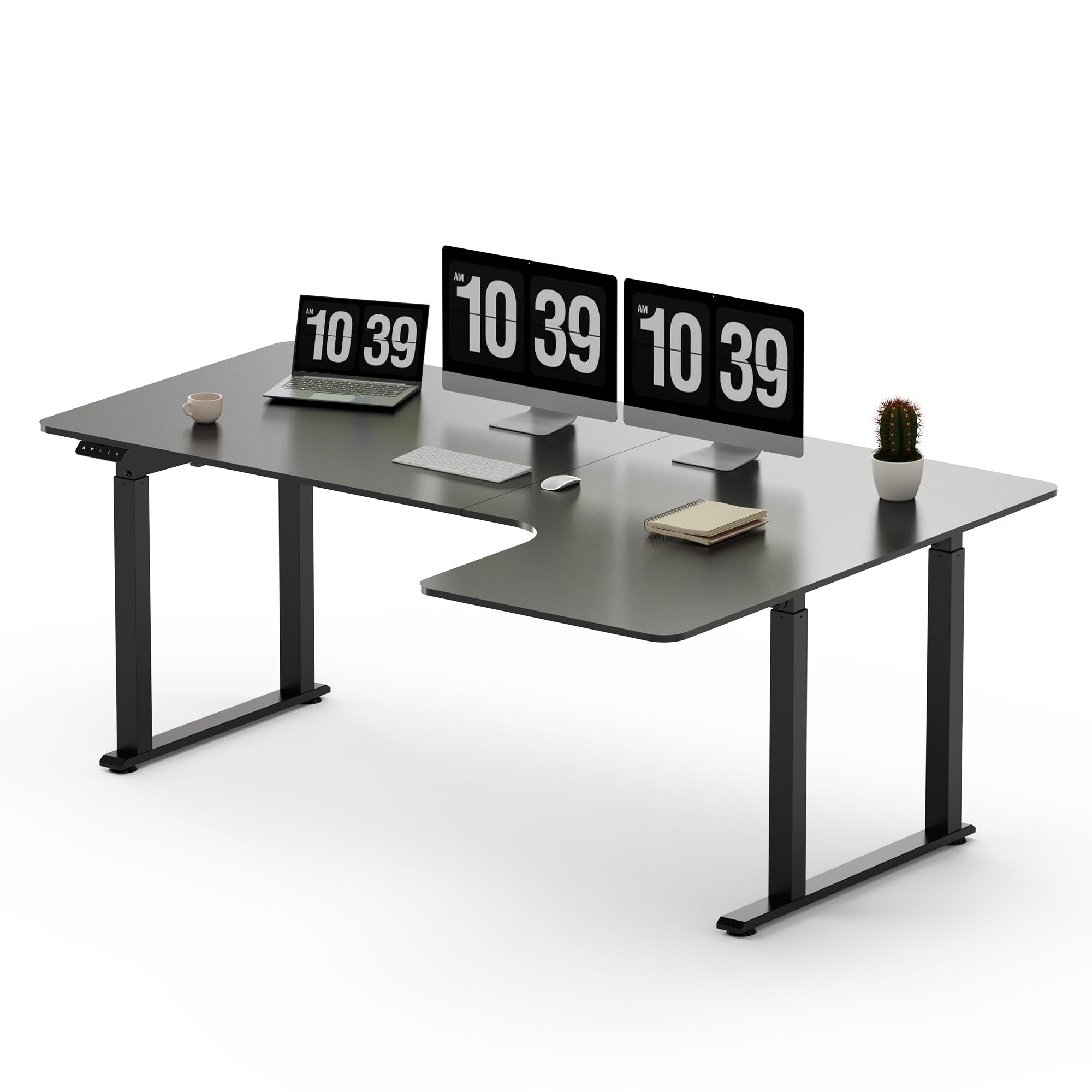 SANODESK L Shaped Standing Desk with Dual Motor 4-Leg Lift, Electric Height Adjustable Desk with Memory Presets for Home Office(71x32 Joint Boards,Black)