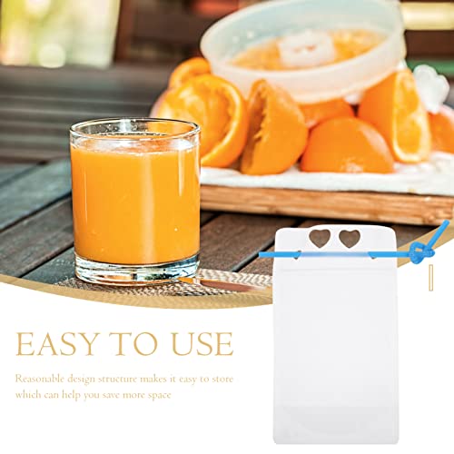 UPKOCH Clear Drink Pouches Bags Smoothie Bags Reclosable Zipper Heavy Duty Hand- held Translucent Stand- up Plastic Pouches Bags Drinking Bags Bottom Gusset with 100pcs Straws